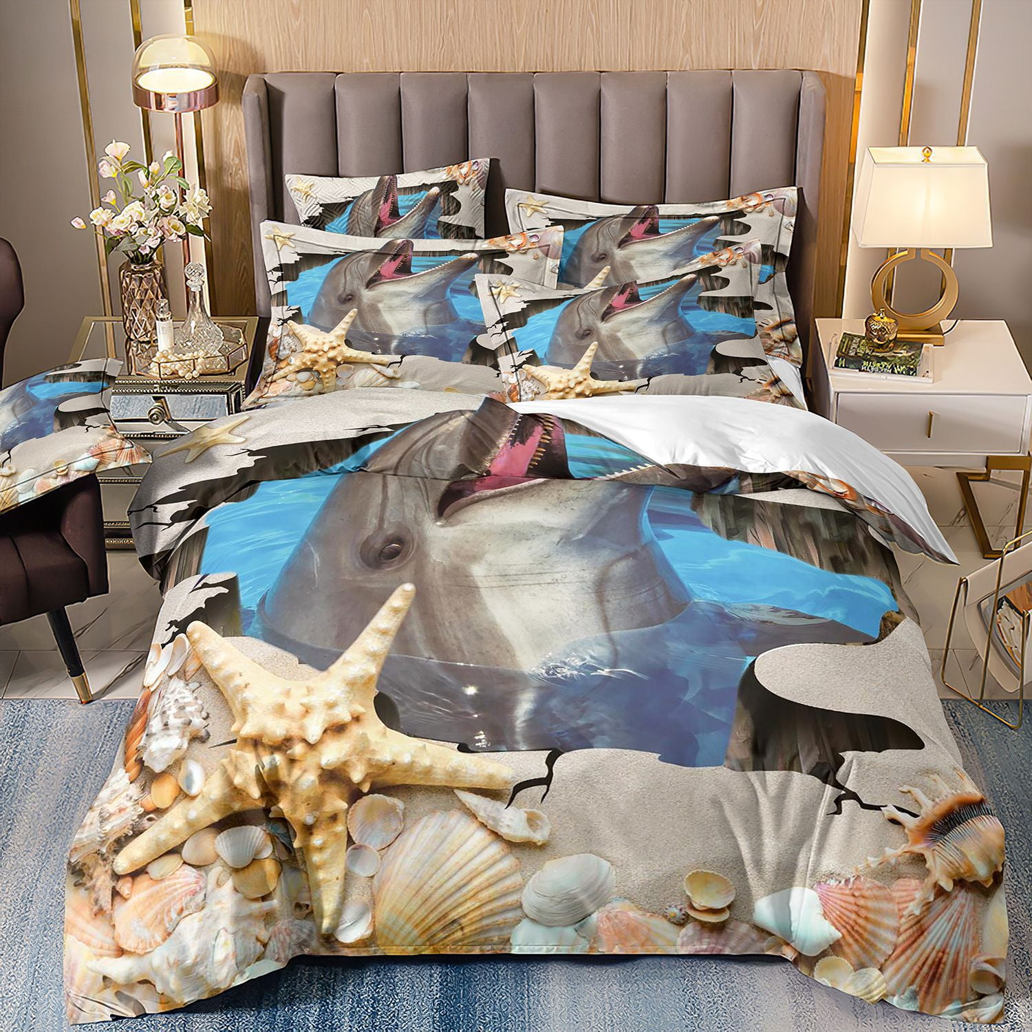 Ocean Comforter Cover Set, 3D Dolphin Bedding Sets for Children Kids ...