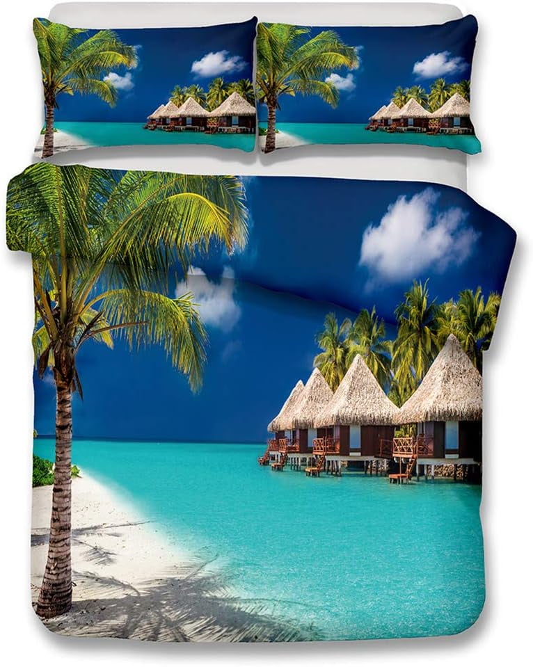 Ocean Comforter Cover Set Beach Bedding Set Tropical Palm Tree Hawaii ...
