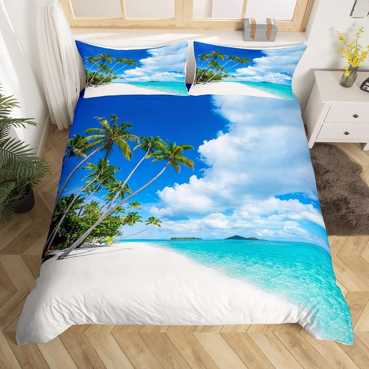 Ocean Comforter Cover Set Beach Bedding Set Tropical Palm Tree Hawaii ...