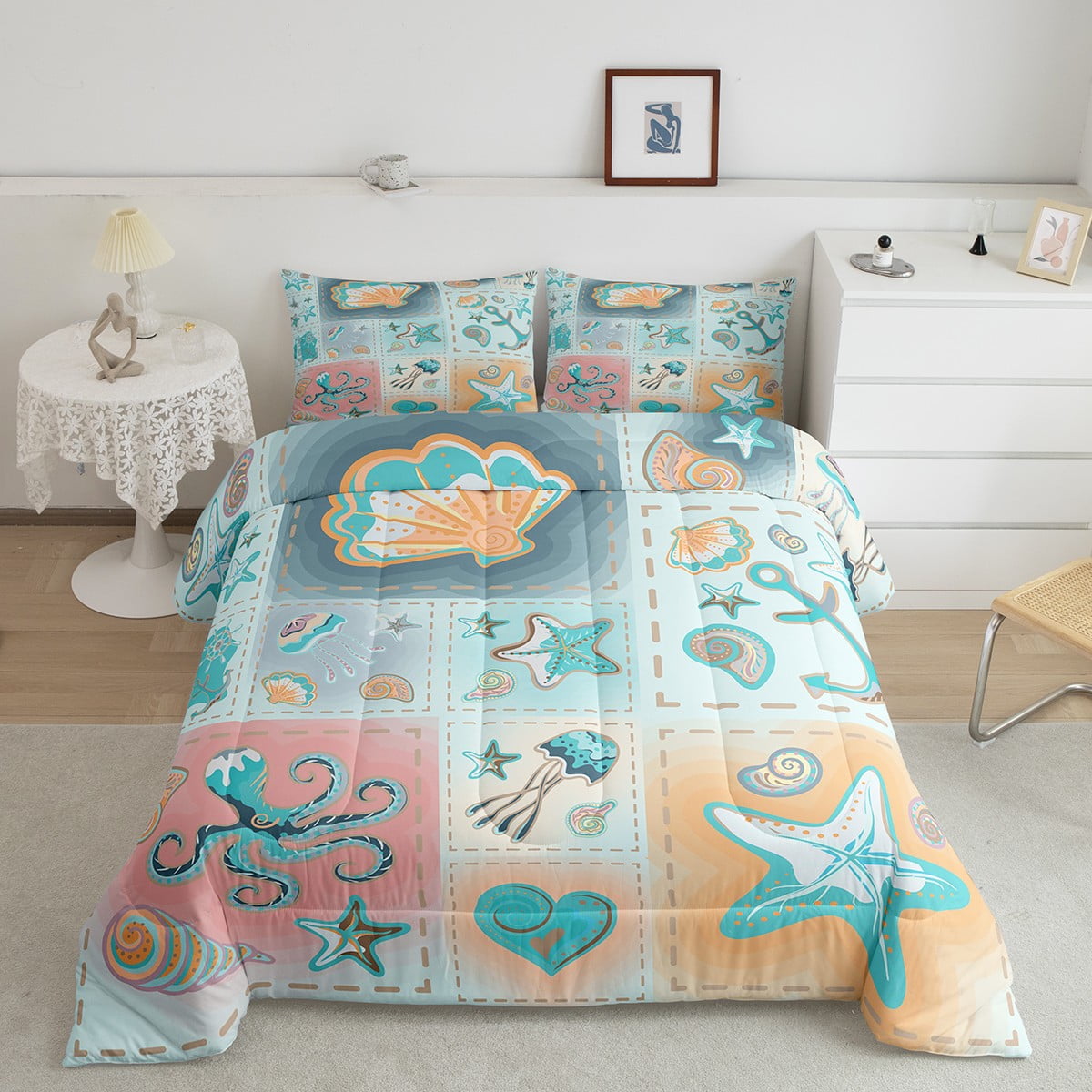 Ocean Comforter Set King Octopus Tentacles Patchwork Bedding Set for ...