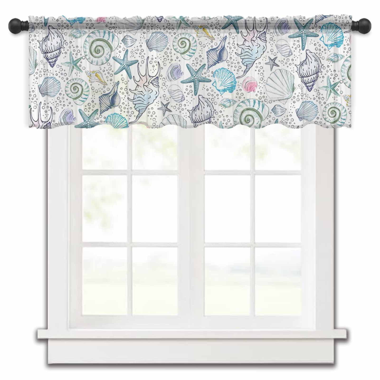 Ocean Conch Shell Bubble Kitchen Sheer Curtains Tulle Short Curtain ...