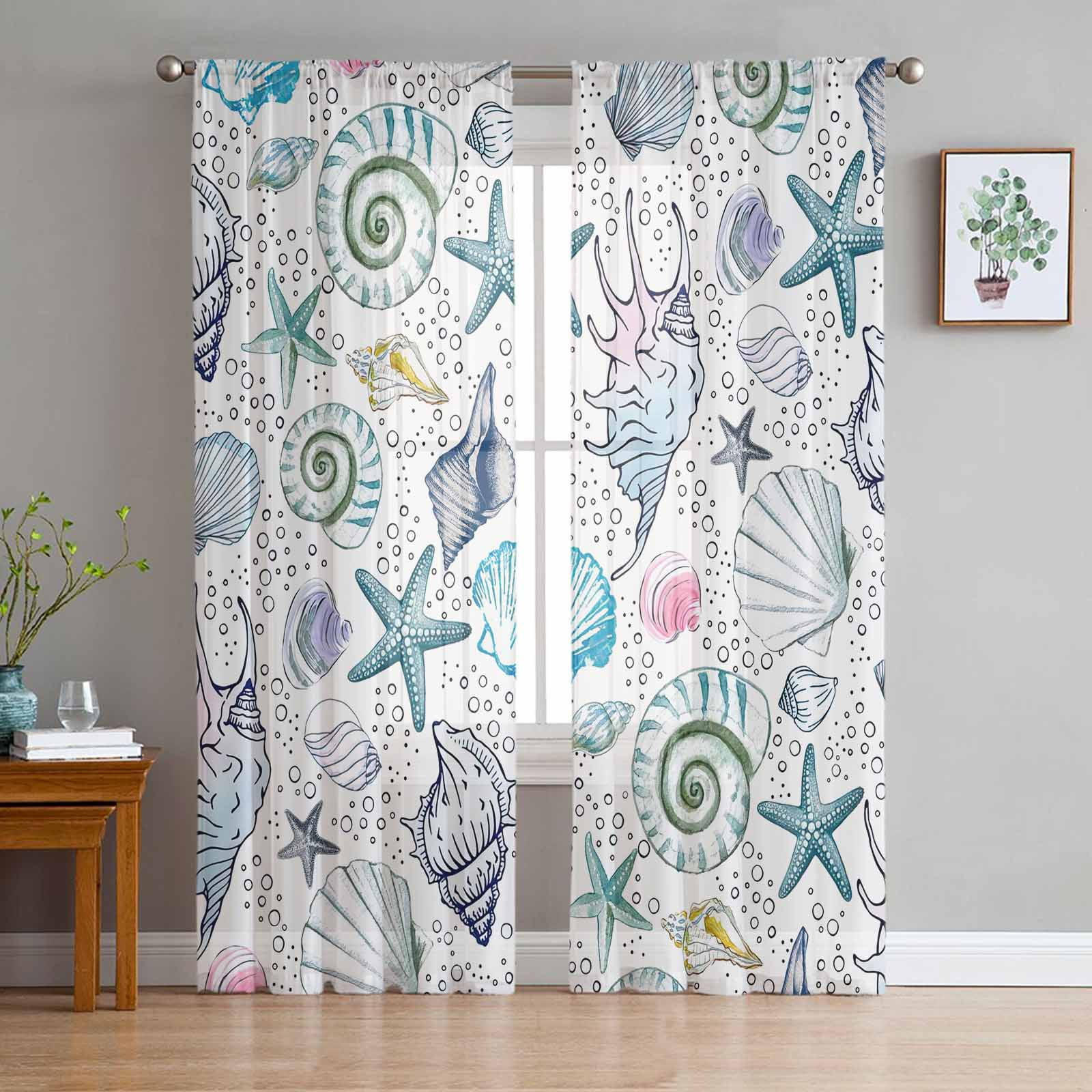 Ocean Conch Shell Bubble Tulle Sheer Window Curtains for Living Room ...