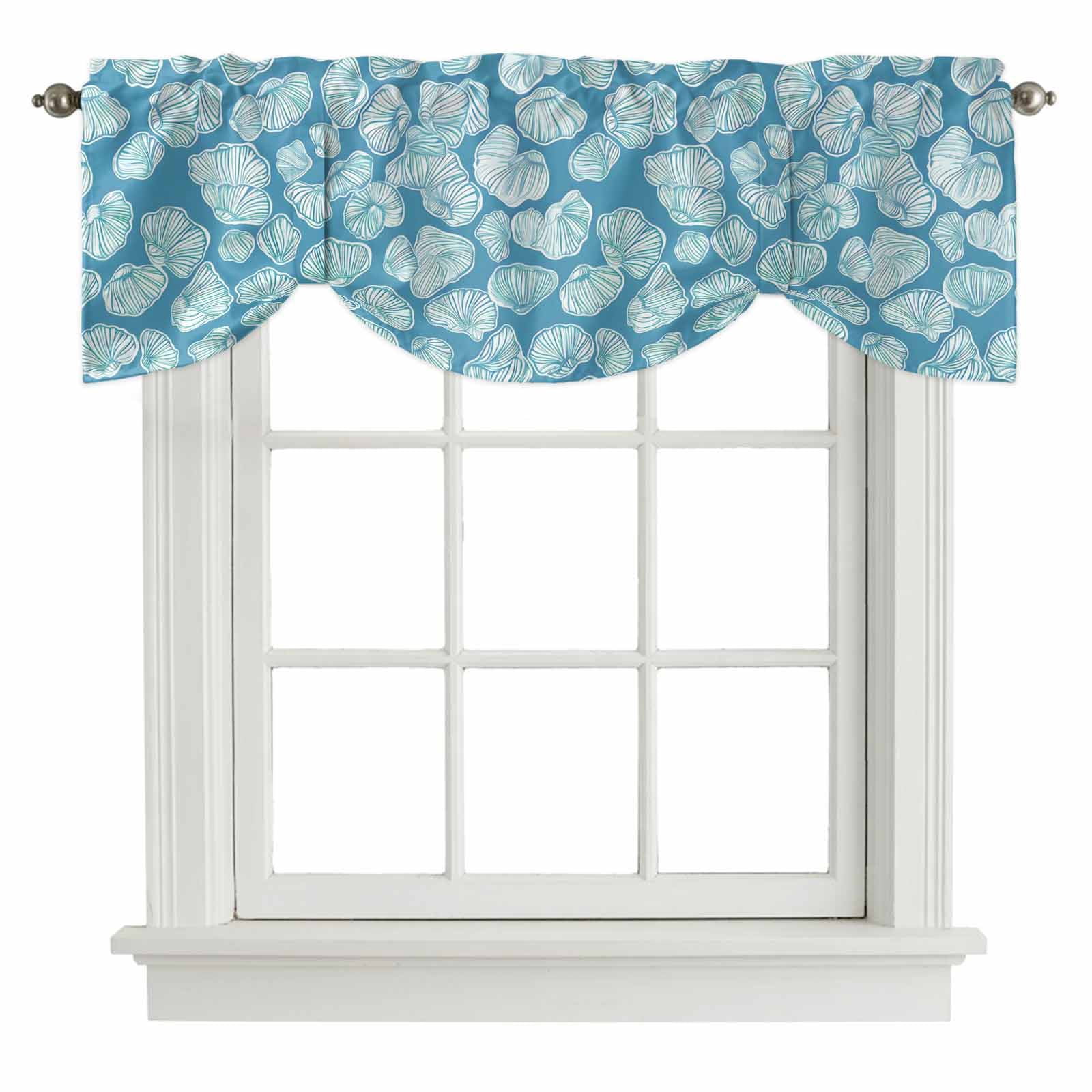 Ocean Conch Tie Up Valance Curtains for Windows, Kitchen Curtains ...