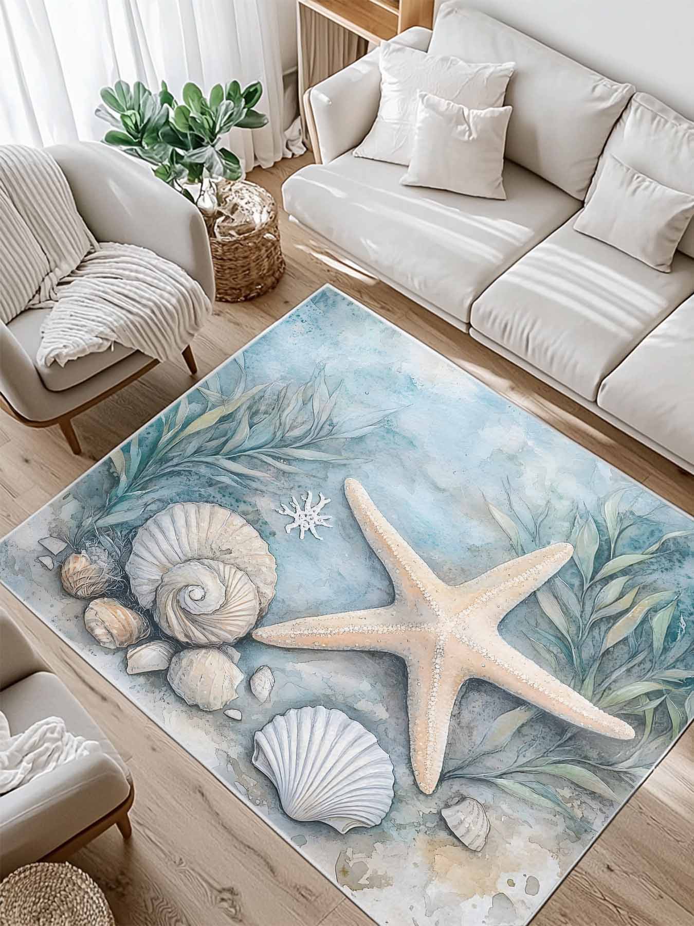 Ocean Coral Area Rug for Bedroom 5x7 Ft Shell Starfish Plant Leaf ...
