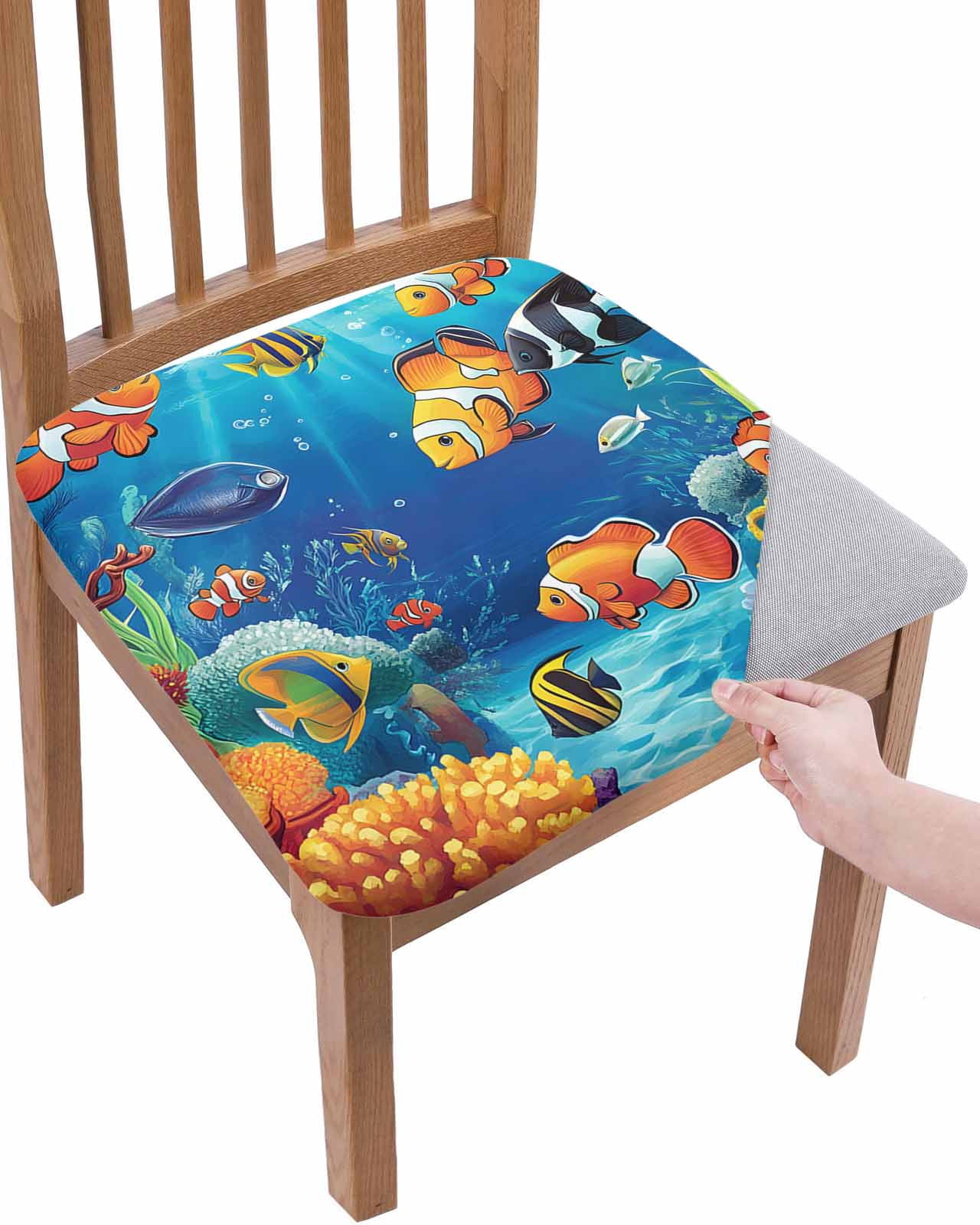 Ocean Coral Fish Chair Seat Covers for Dining Room Stretch Chair Seat ...