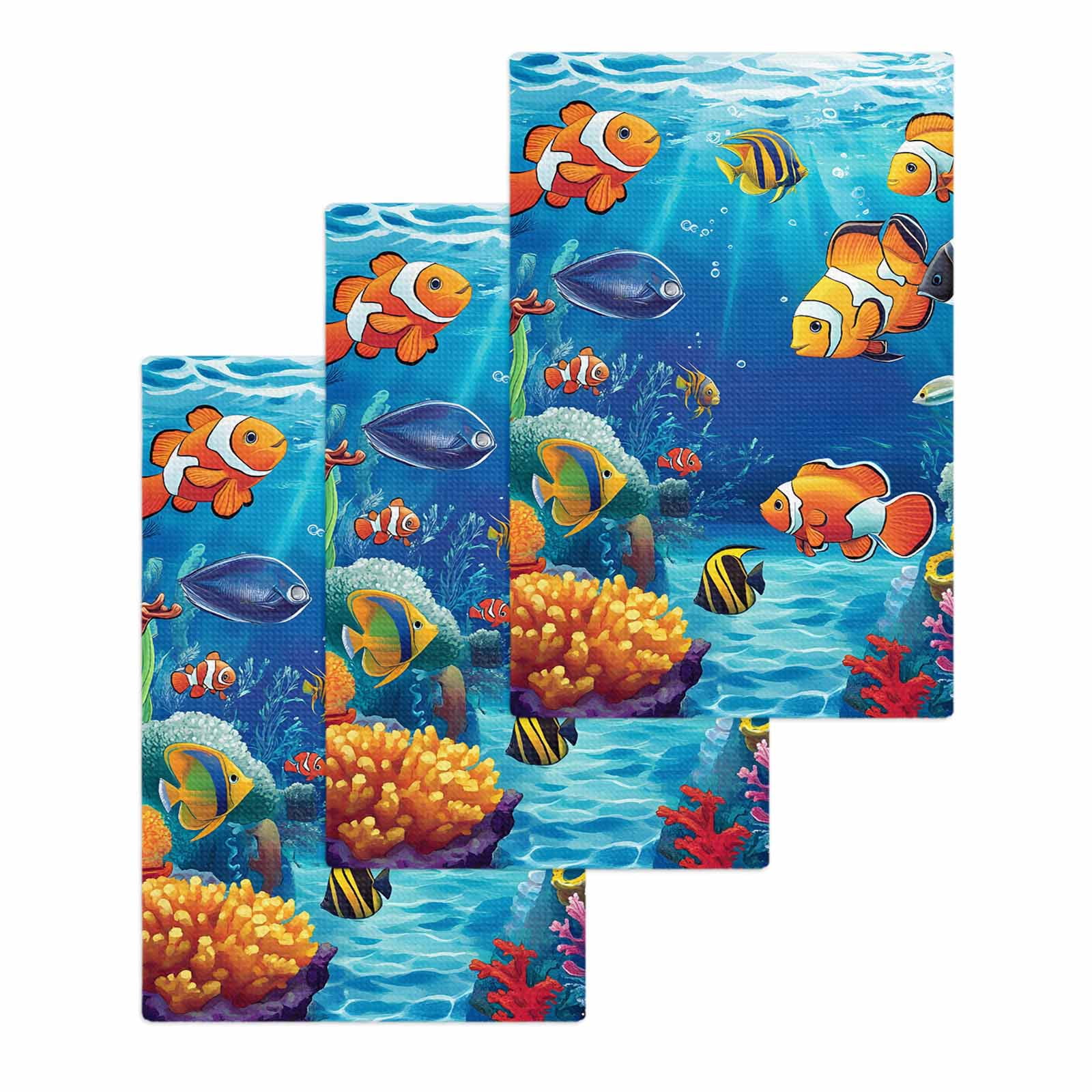 Ocean Coral Fish Kitchen Dish Towels for Drying Dishes Set of 3 ...