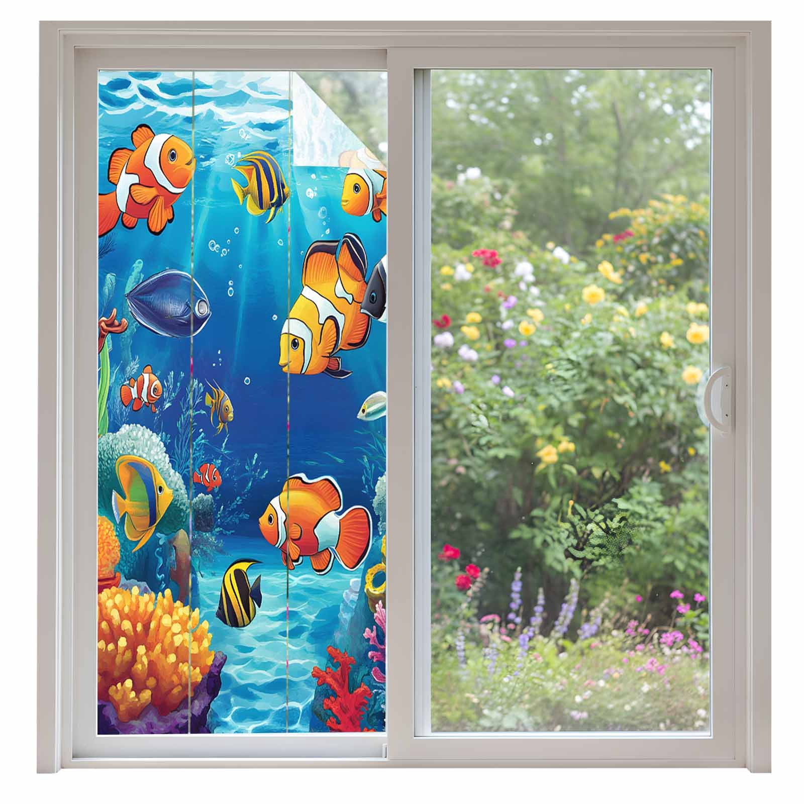 Ocean Coral Fish Window Privacy Film, Colorful Underwater World ...