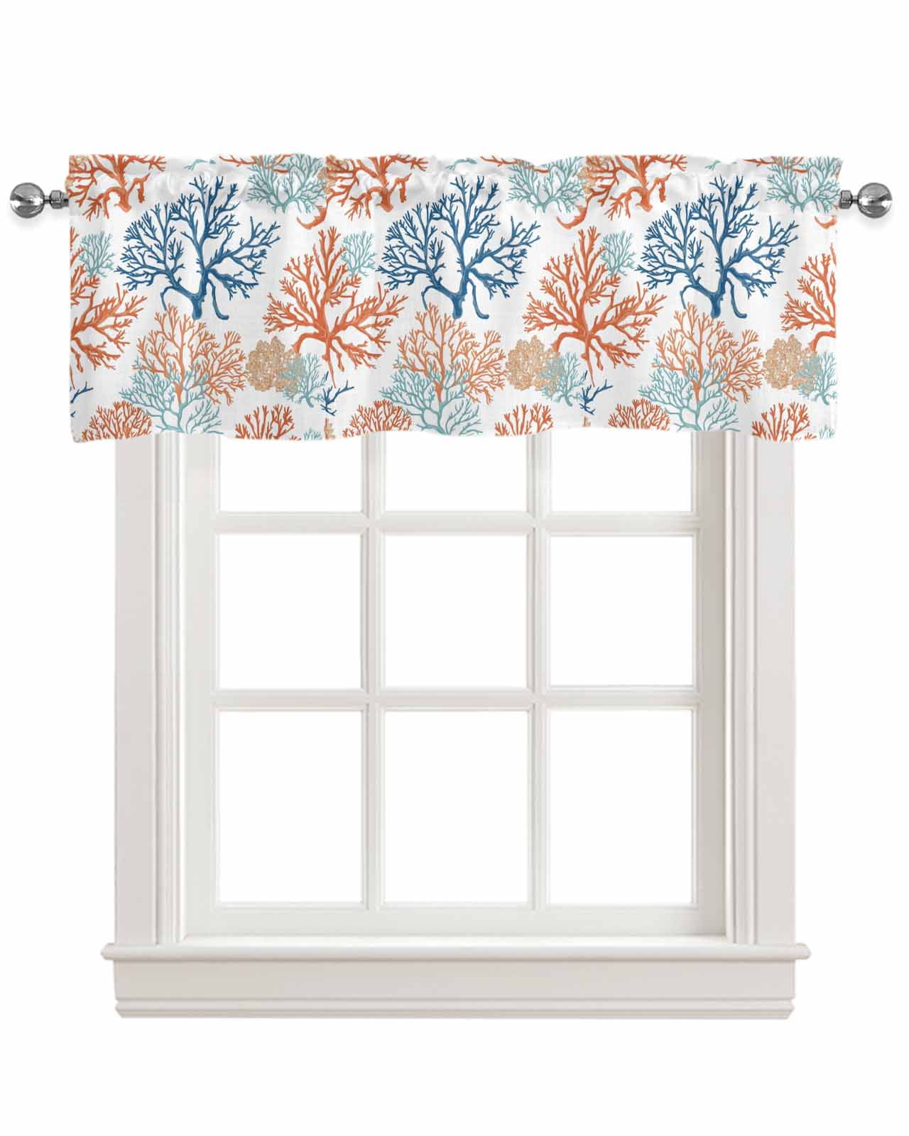 Ocean Coral Kitchen Valances for Windows Farmhouse Linen Window Valance ...