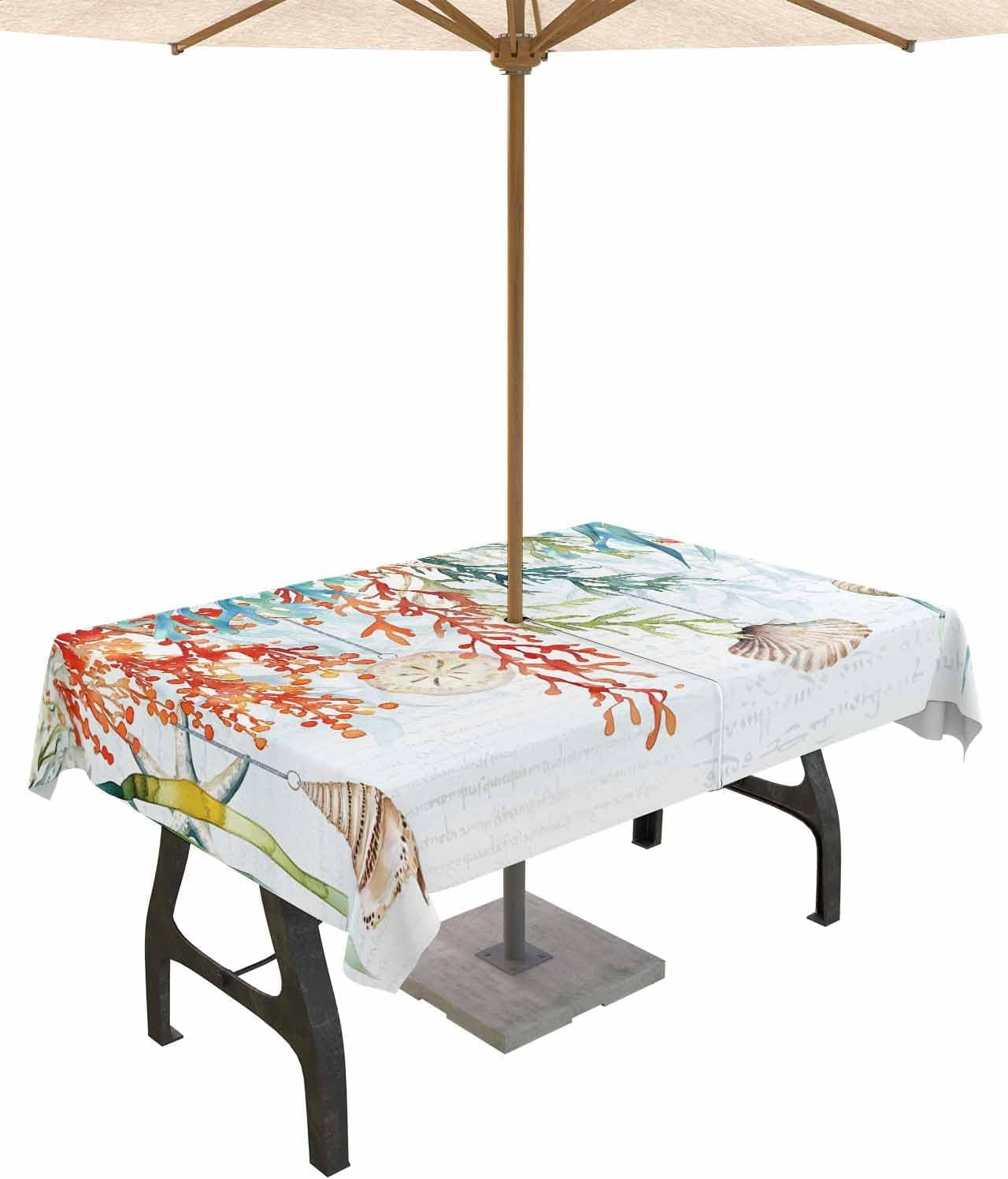 Ocean Coral Outdoor Tablecloth with Umbrella Hole and Zipper ...
