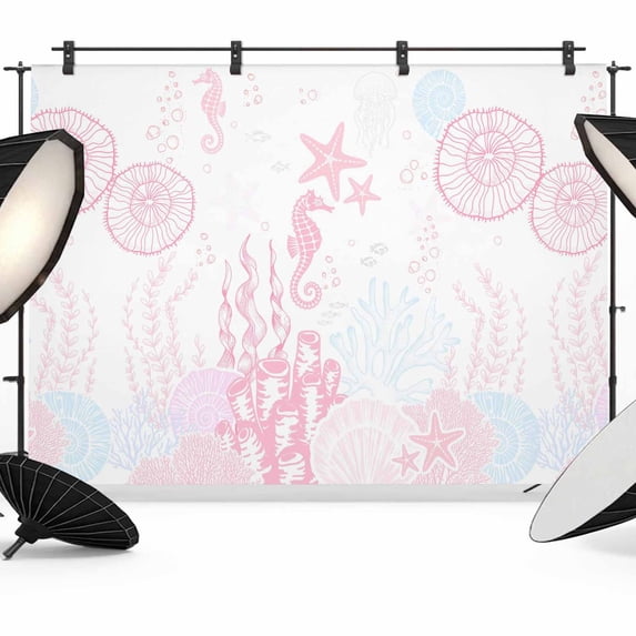 Ocean Coral Photography Backdrop 7x5FT, Pink Shell Seahorse Starfish ...