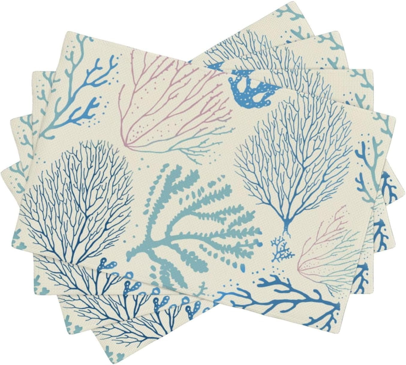 Ocean Coral Placemats Set of 4 Sea Coastal Table Place Mat 18x12inch ...