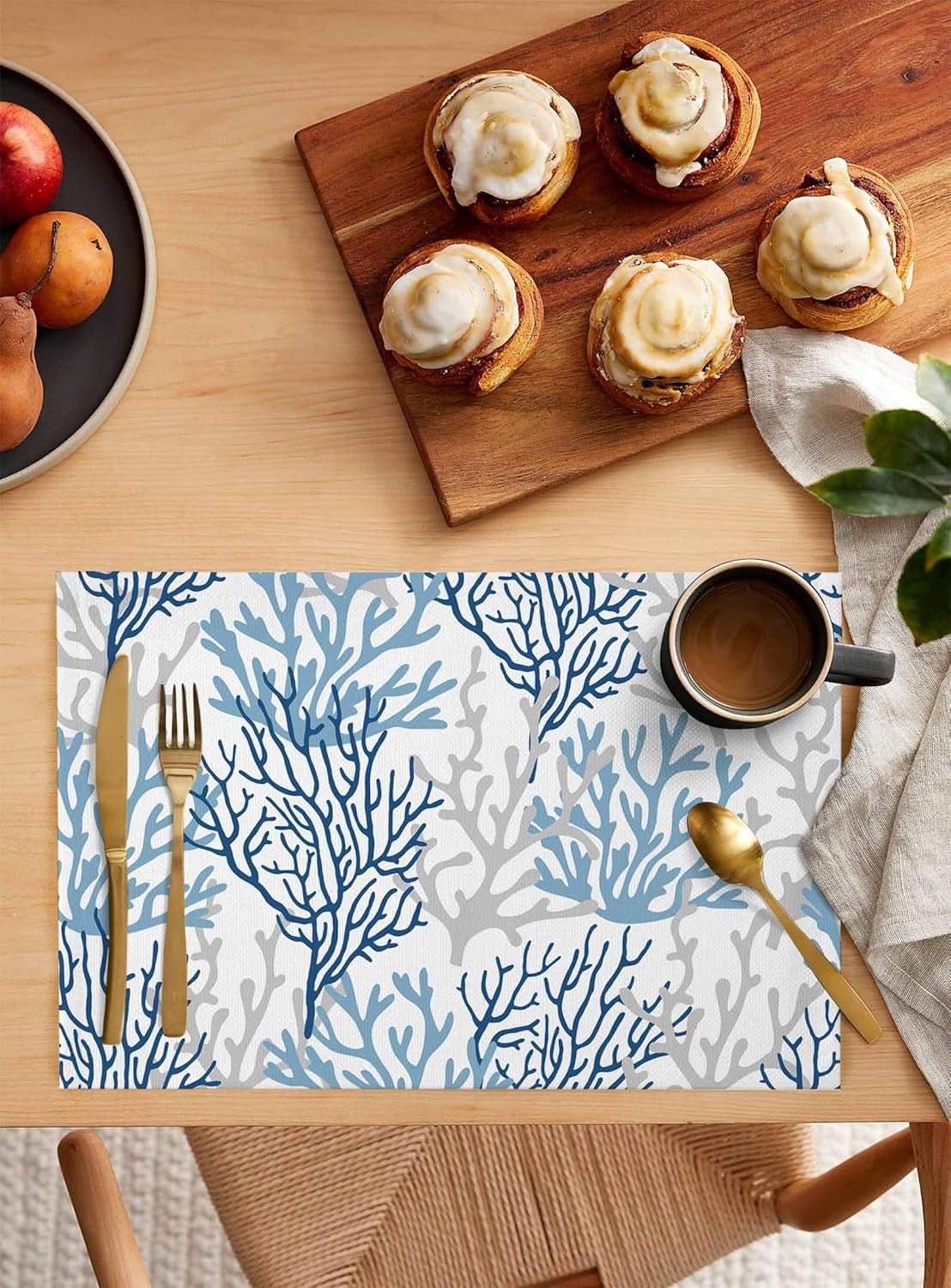 Ocean Coral Placemats Set of 6, Washable Woven Burlap Cloth Fabric ...