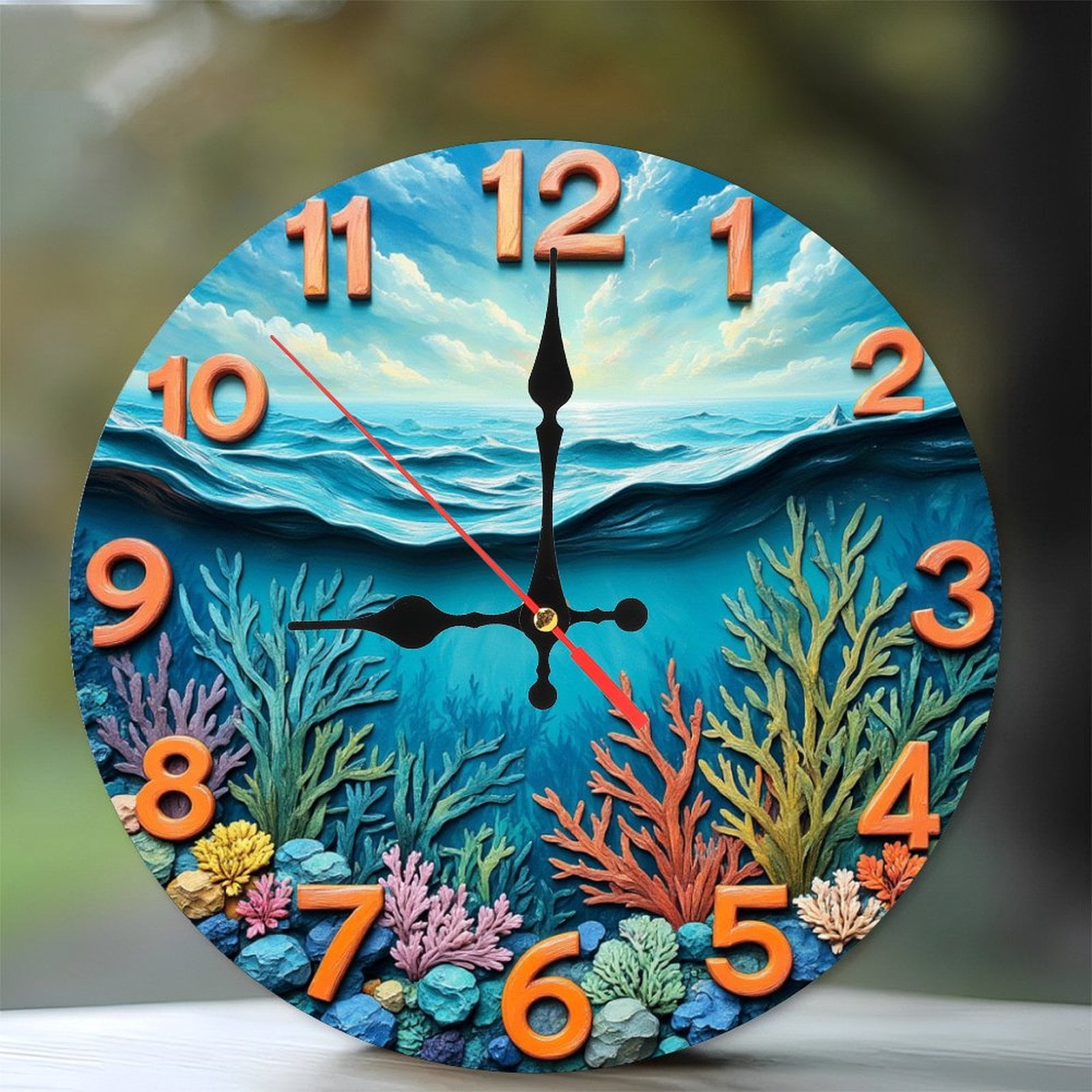 Ocean Coral Reef Wall Clock Underwater Scene Home Decor 10-Inch Silent ...