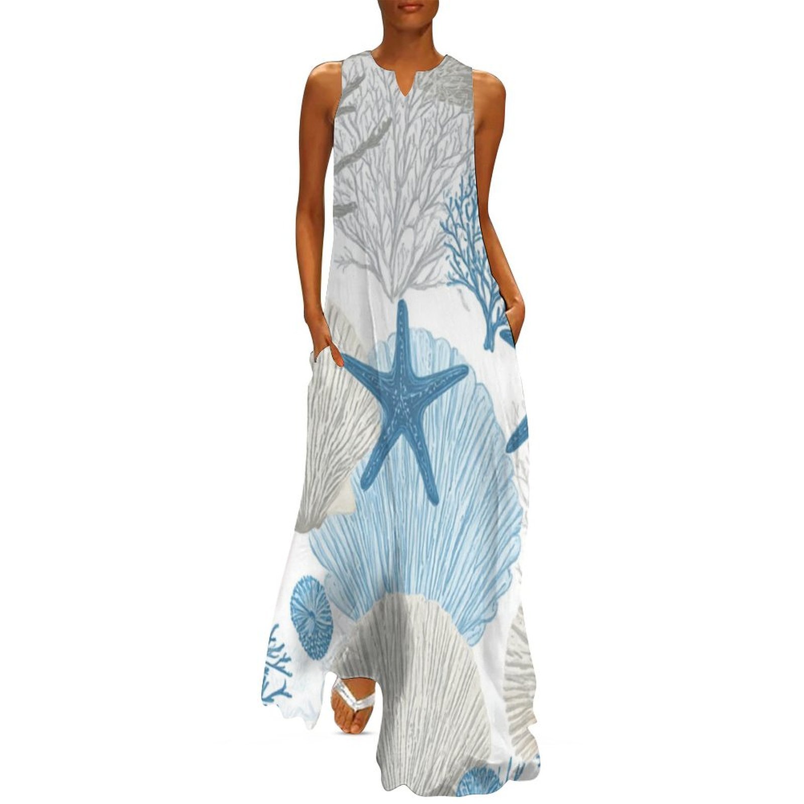 Ocean Coral Shell Blue Green Sea Long Dress luxury evening dresses ...