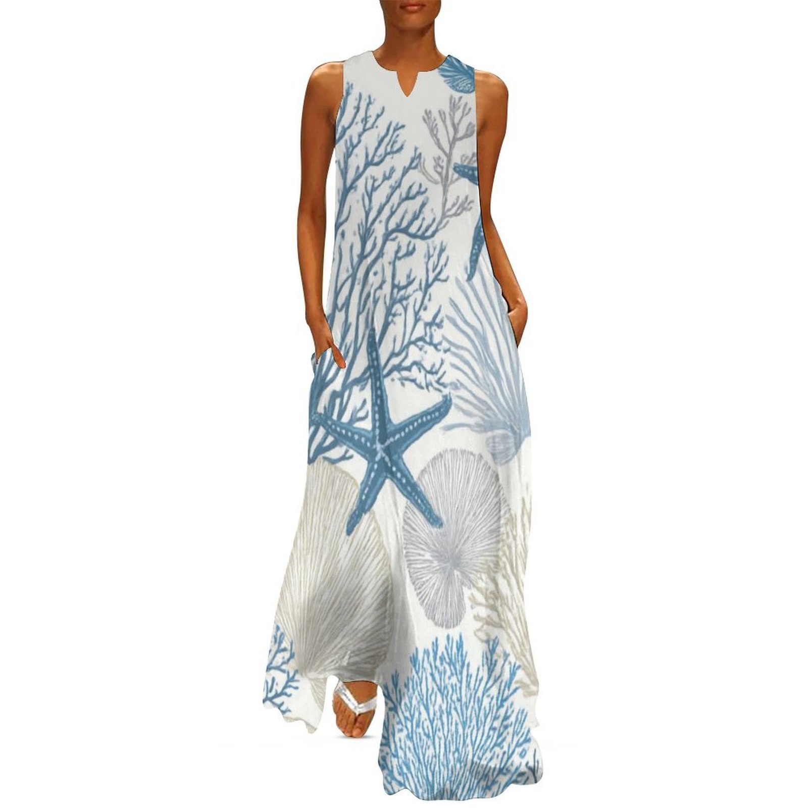 Ocean Coral Shell Blue Green Sea Long Dress luxury evening dresses ...