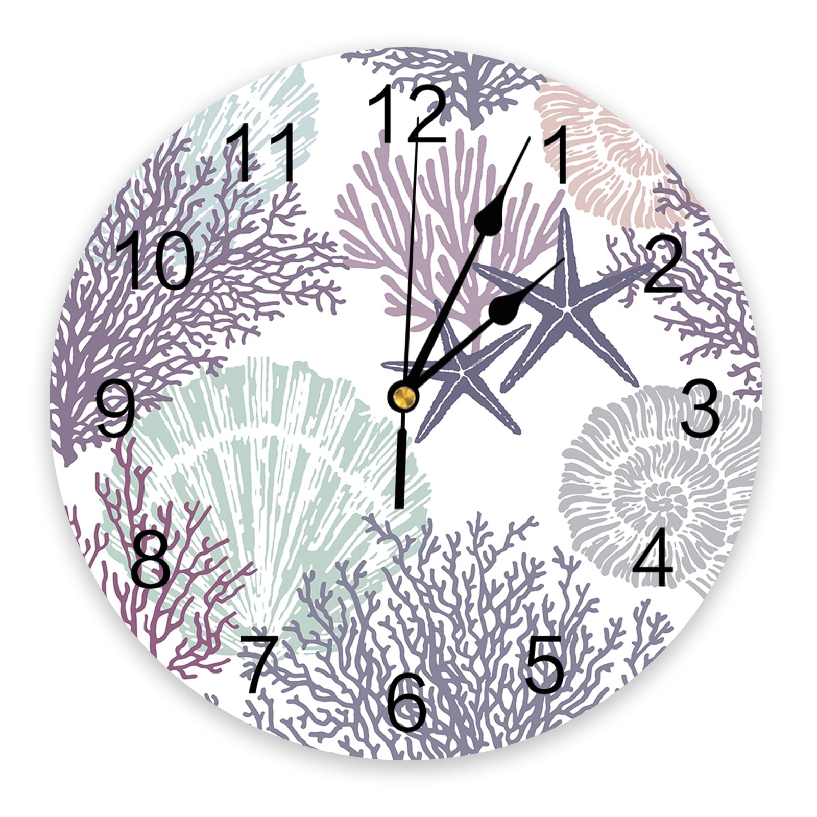 Ocean Coral Shell Star Geometric Abstract Printed Wall Clock Modern ...