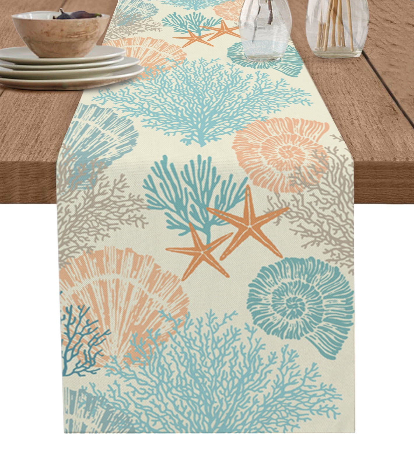 Ocean Coral Shell Star Geometric Abstract Table Runner Home Wedding ...