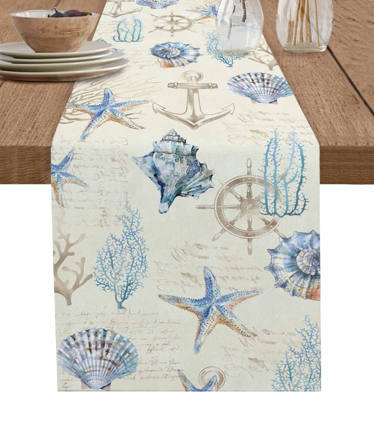 Ocean Coral Shell Star Ship Anchor Rudder Retro Table Runners for ...