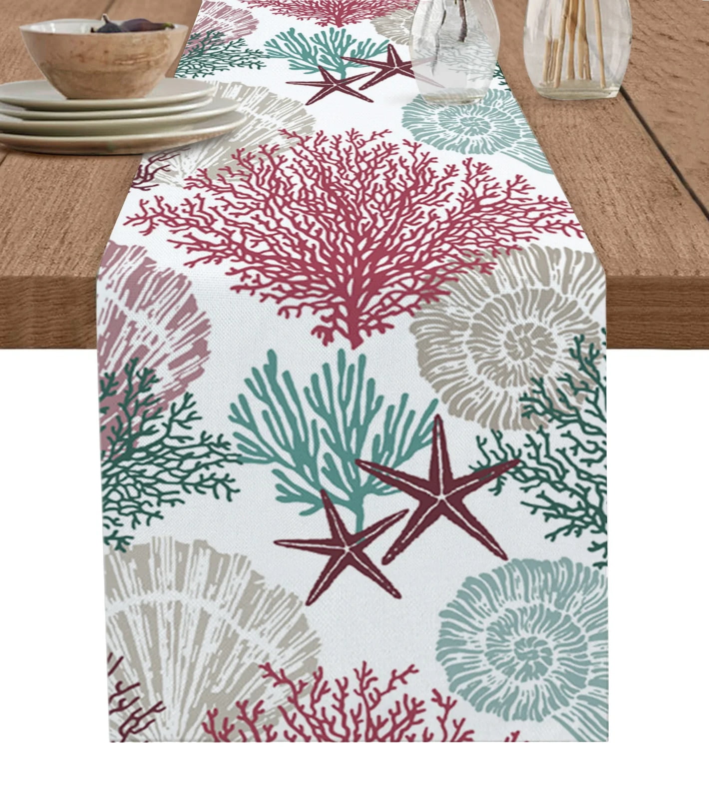 Ocean Coral Shell Star Table Runner Luxury Wedding r Table Runner Home ...