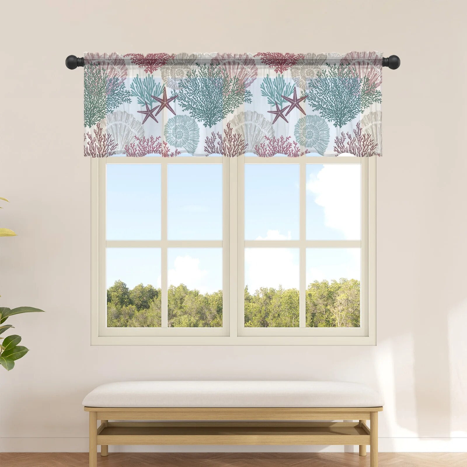 Ocean Coral Shell StarShort Window Curtain Curtains for Kitchen Bedroom ...