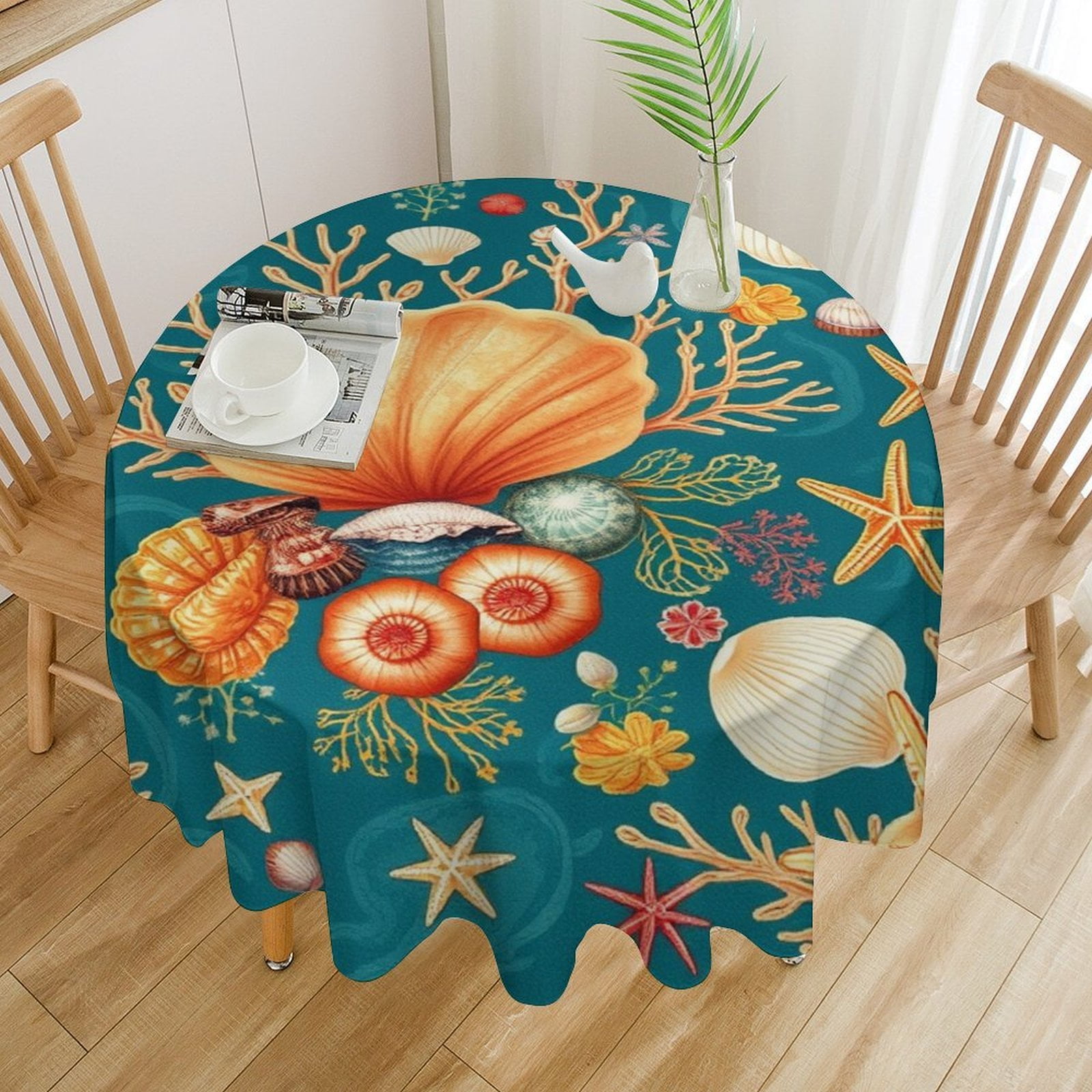Ocean Coral Shells Design Table Cloth Round PVC Wedding Kitchen Dining ...