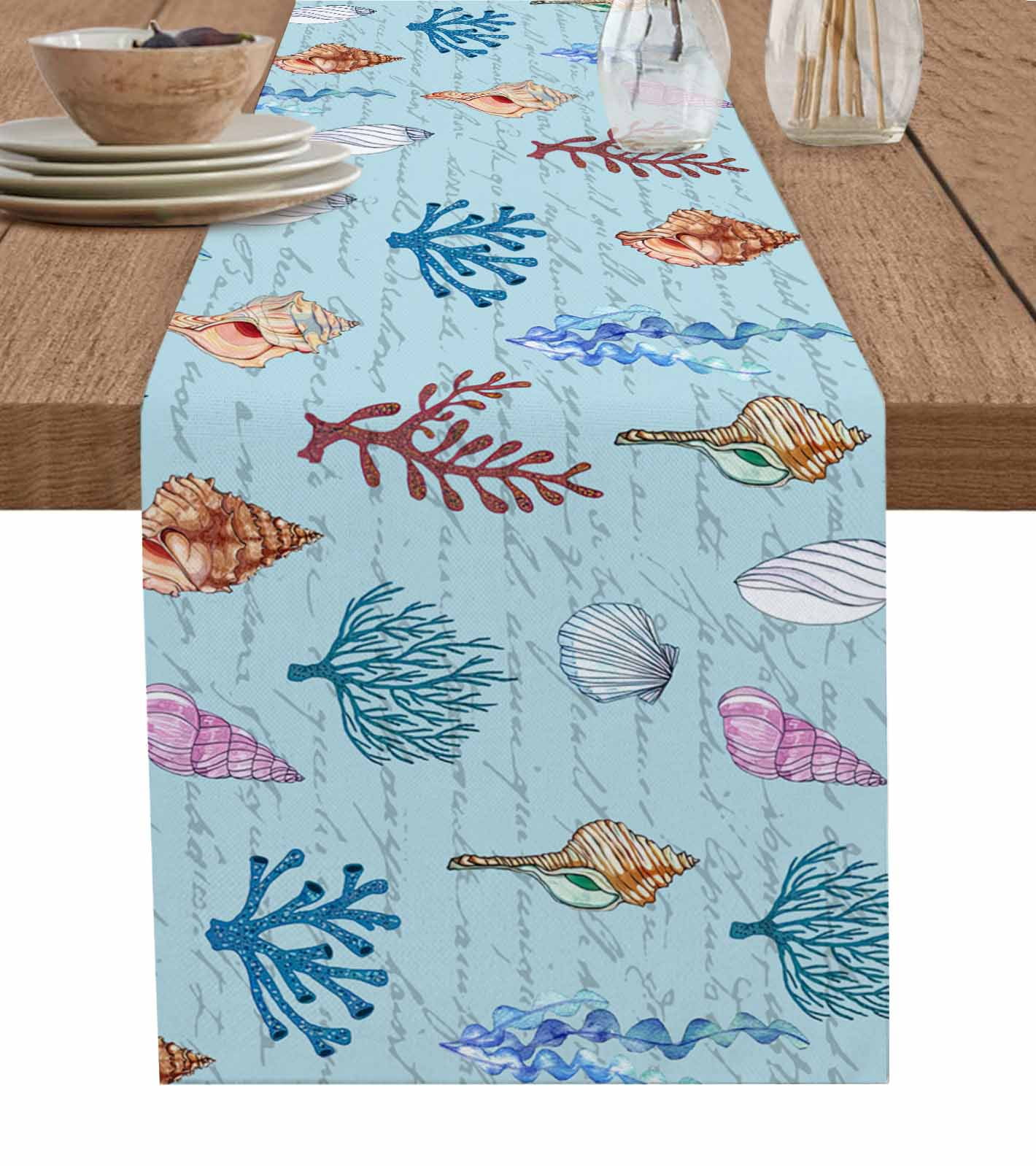 Ocean Coral Shells Table Runner for Dining Table Kitchen r Tablecloth ...