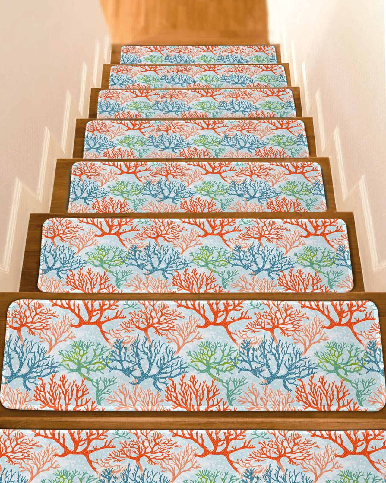 Ocean Coral Stair Treads for Wooden Steps Indoor Runner Rug Carpet ...