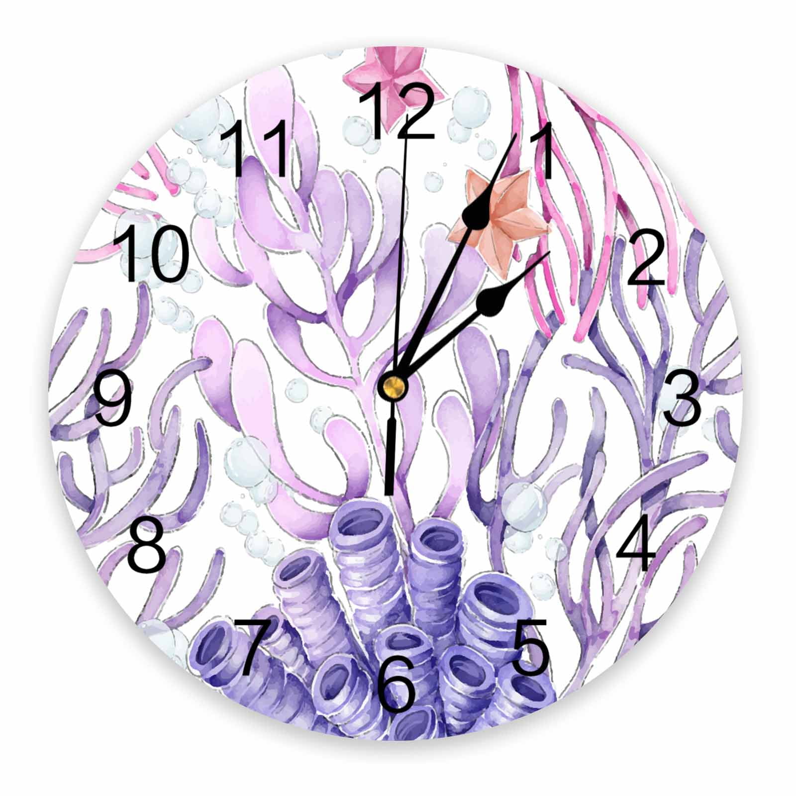 Ocean Coral Star Watercolor PVC Wall Clock Bedroom ration Wall Clock ...