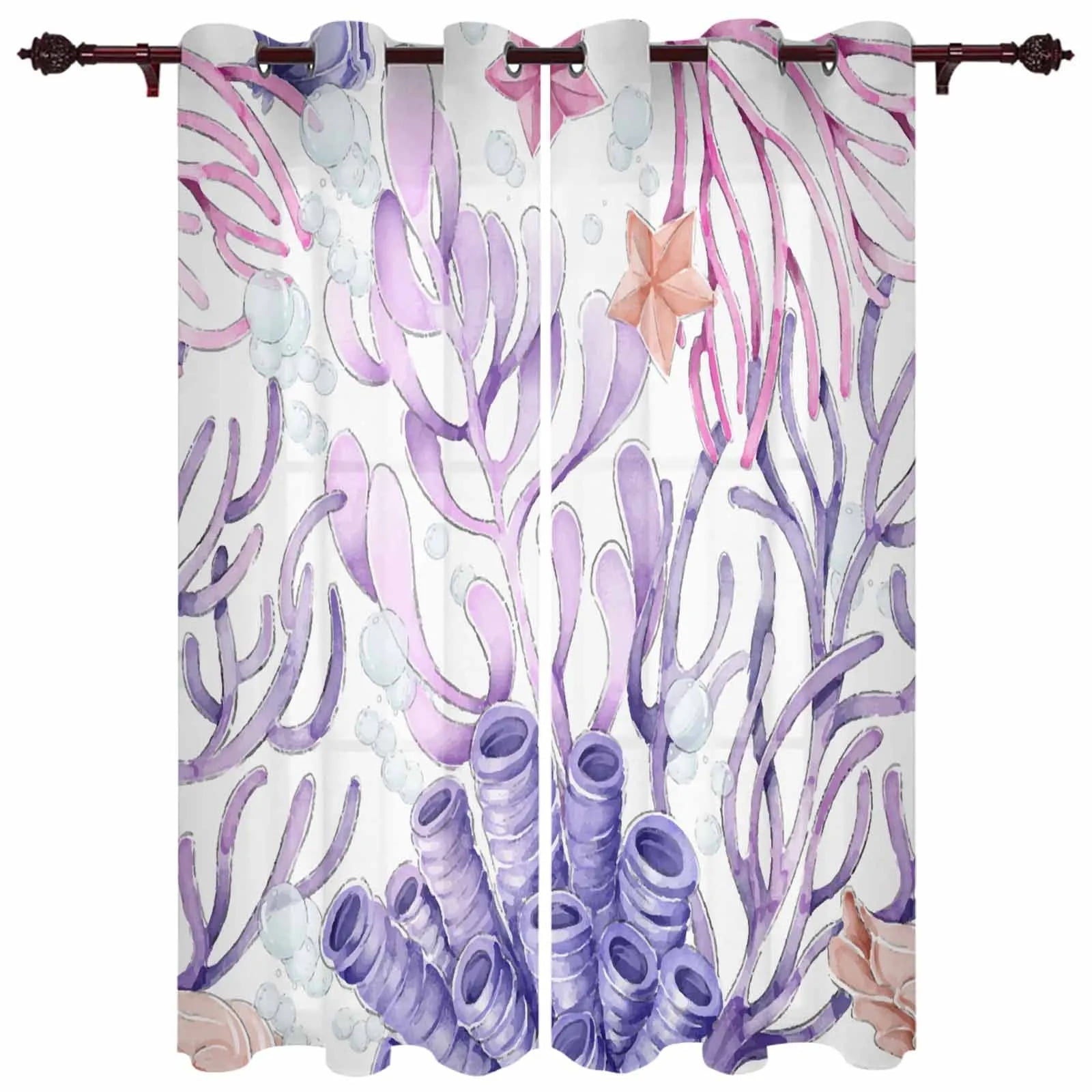 Ocean Coral StarWatercolor Window Curtains for Living Room Bedroom ...