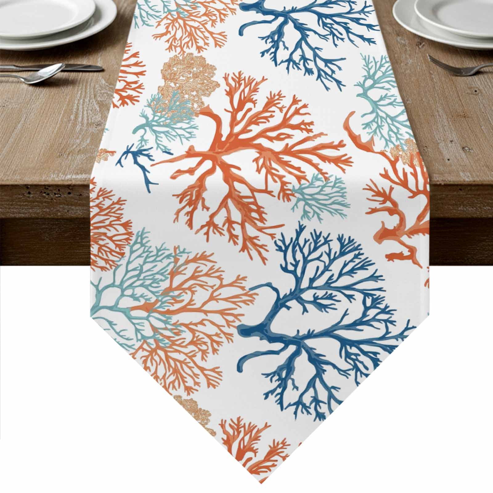 Ocean Coral Table Runner Linen Burlap Table Runner 120 Inches Long ...