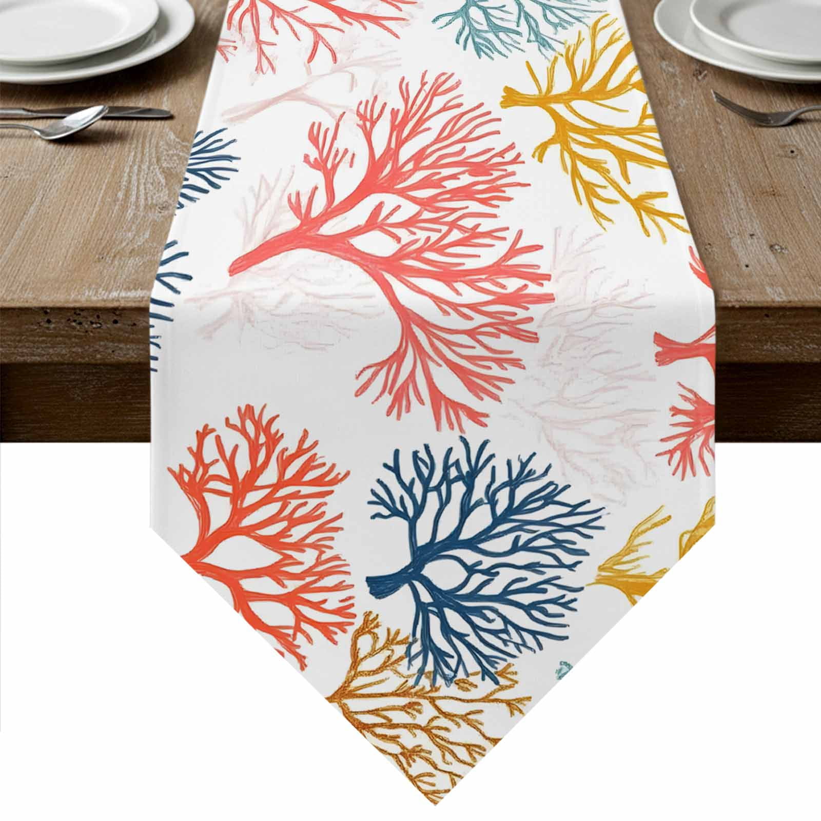 Ocean Coral Table Runner Linen Burlap Table Runner 72 Inches Long ...