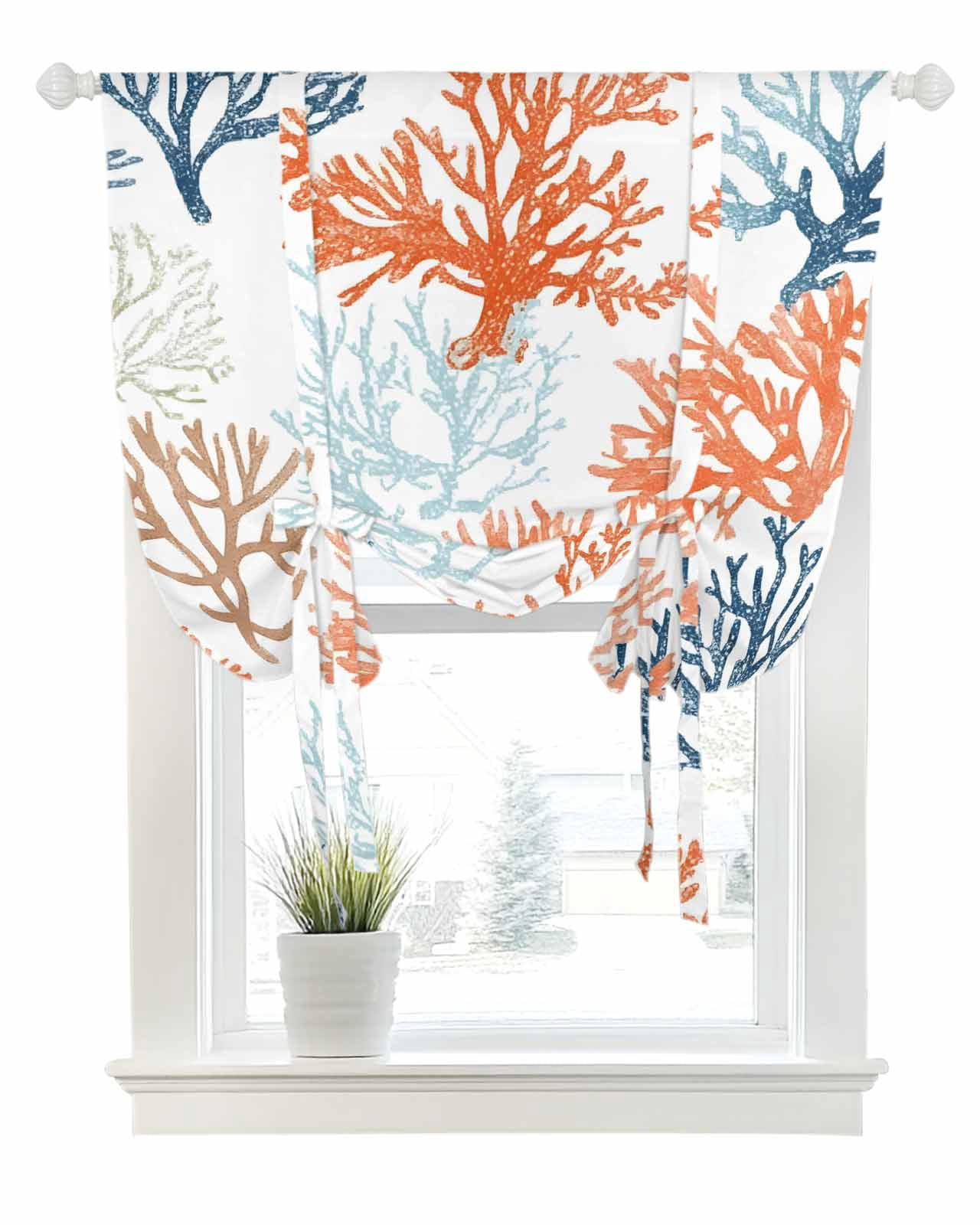 Ocean Coral Tie Up Curtains for Window, Thermal Insulated Balloon Shade ...