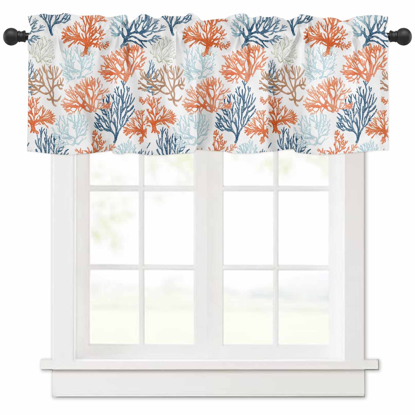 Ocean Coral Valances for Windows Farmhouse Kitchen Curtains Valances ...