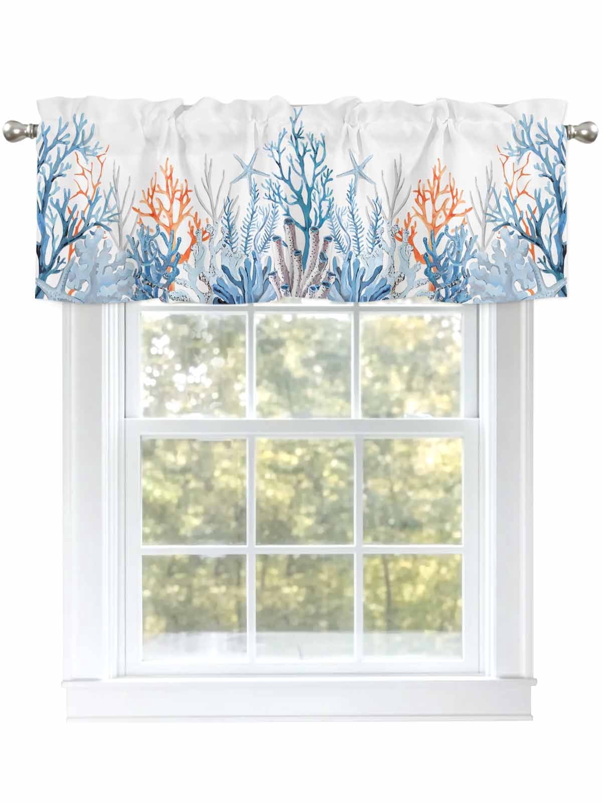Ocean Coral Valances for Windows, Rod Pocket Kitchen Valance Curtains ...