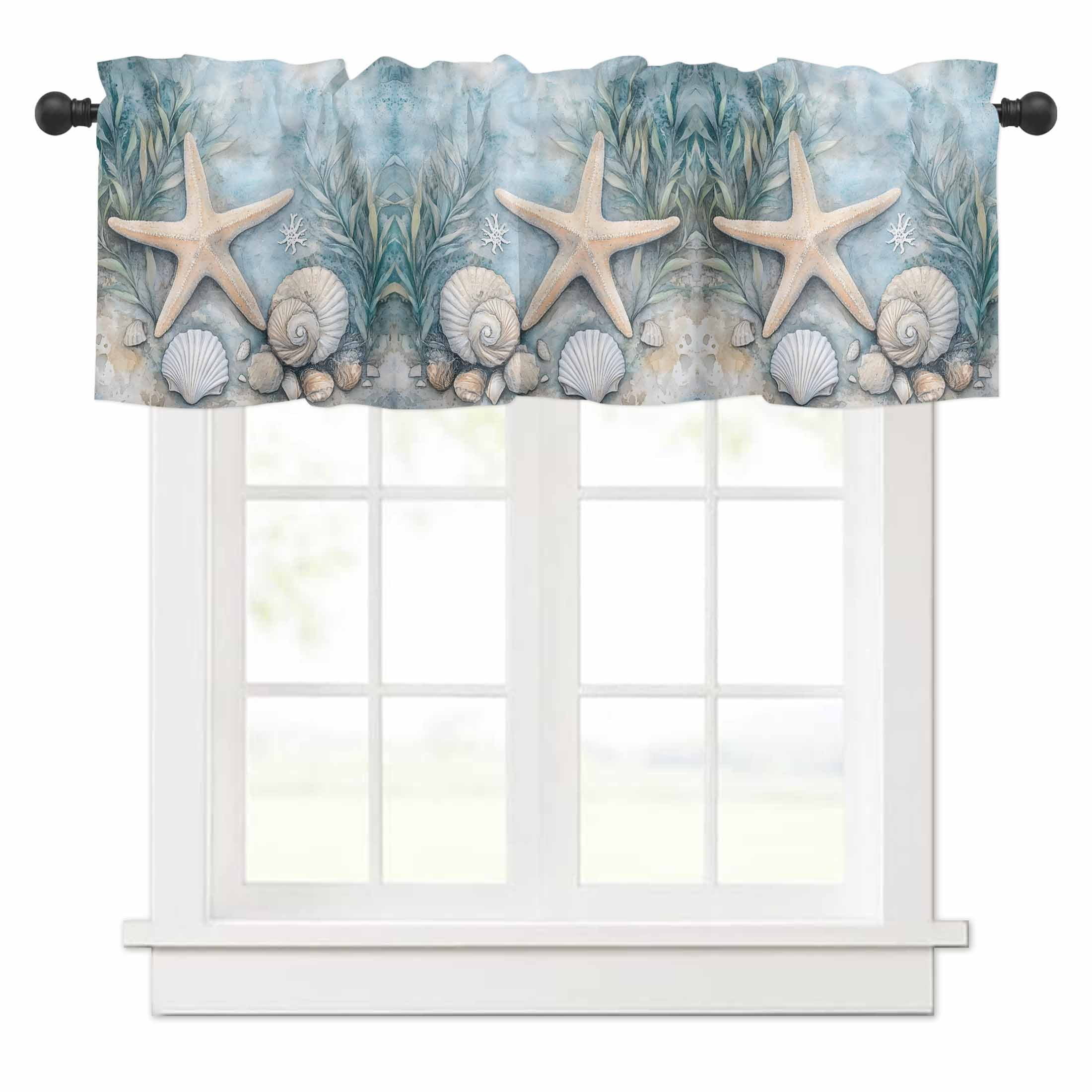 Ocean Coral Valances for Windows Shell Starfish Plant Rod Pocket ...