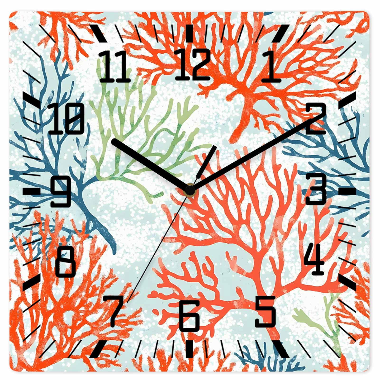 Ocean Coral Wooden Wall Clock Silent Non Ticking, Abstract Boho ...