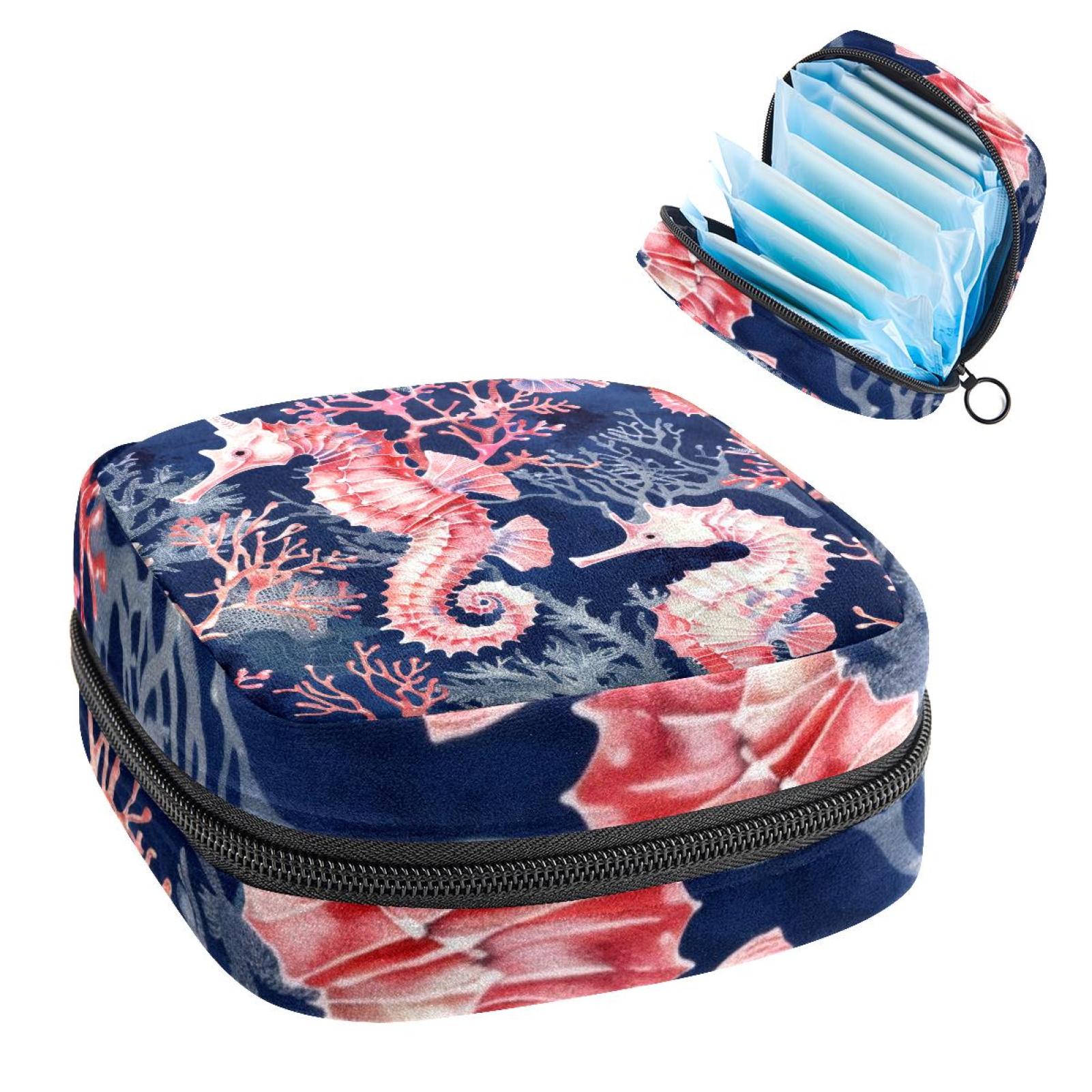 Ocean Coralline Pink Seahorse Sanitary Napkin Storage Bag, Zipper ...