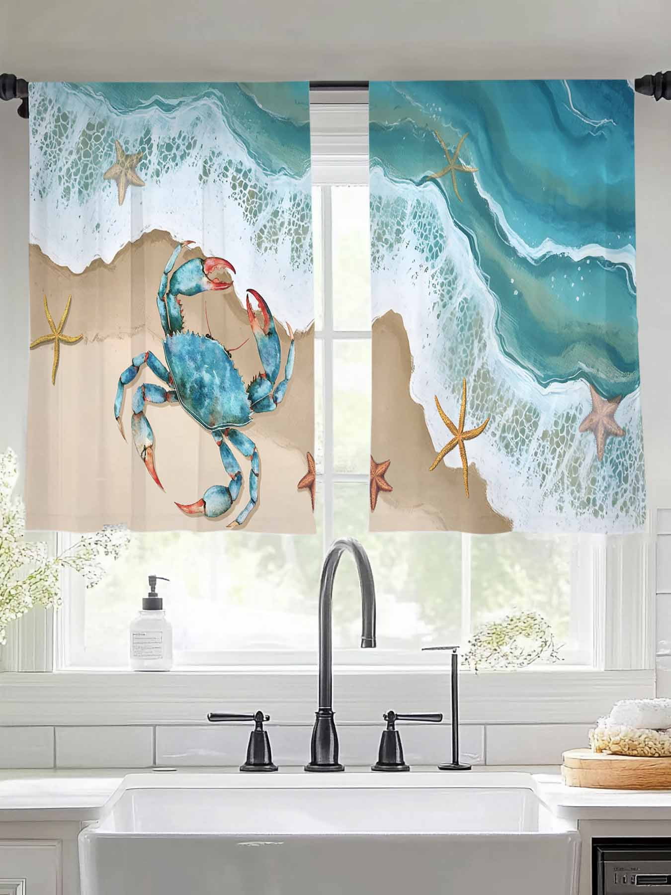 Ocean Crab Sheer Curtains for Living Room Bedroom Beach Starfish ...