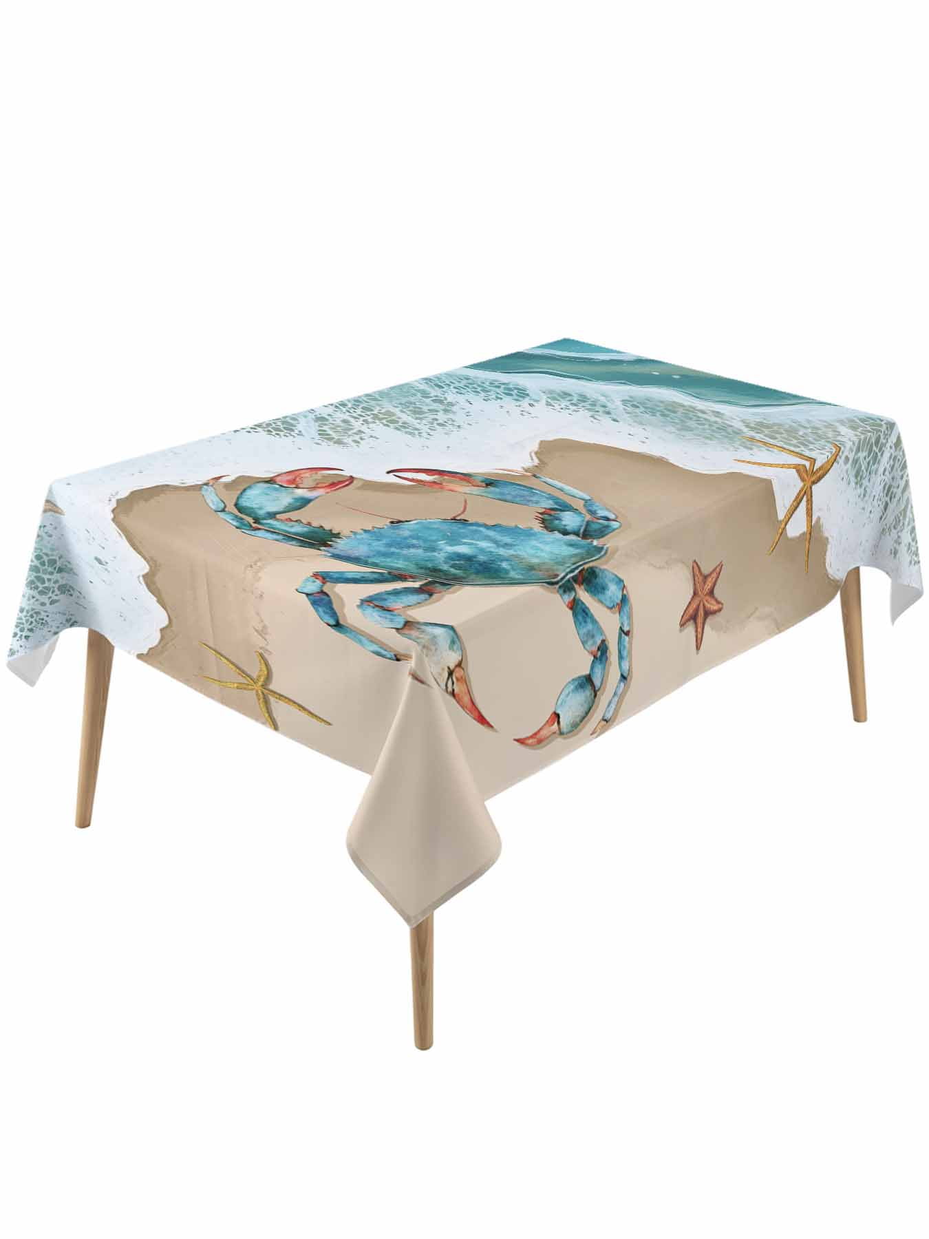 Ocean Crab Table Cloth, Beach Starfish Seashore Gradient Sea Waves ...