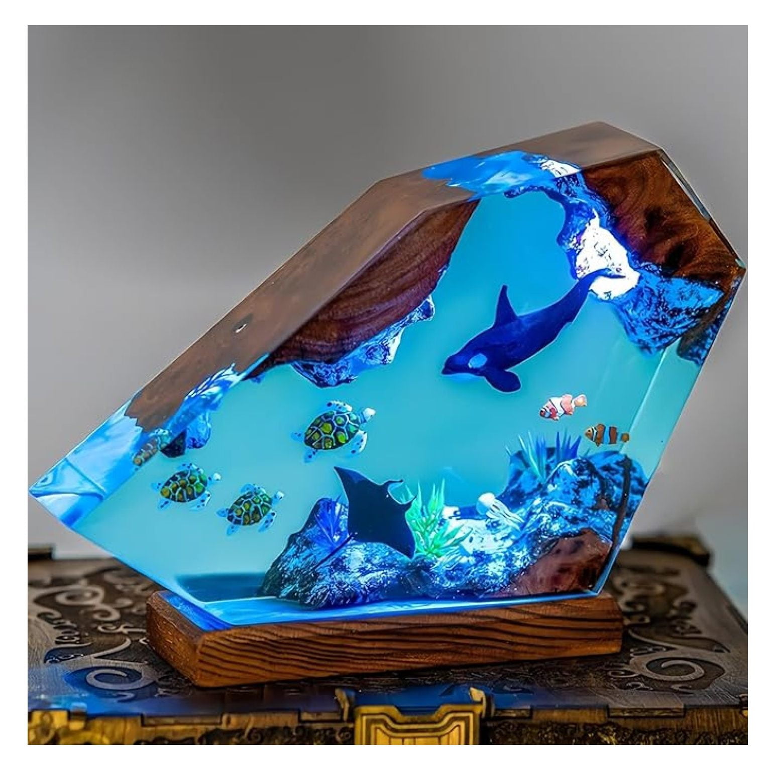 Ocean Creative Epoxy Resin Wood Light Lamp, Handmade Multi Color ...