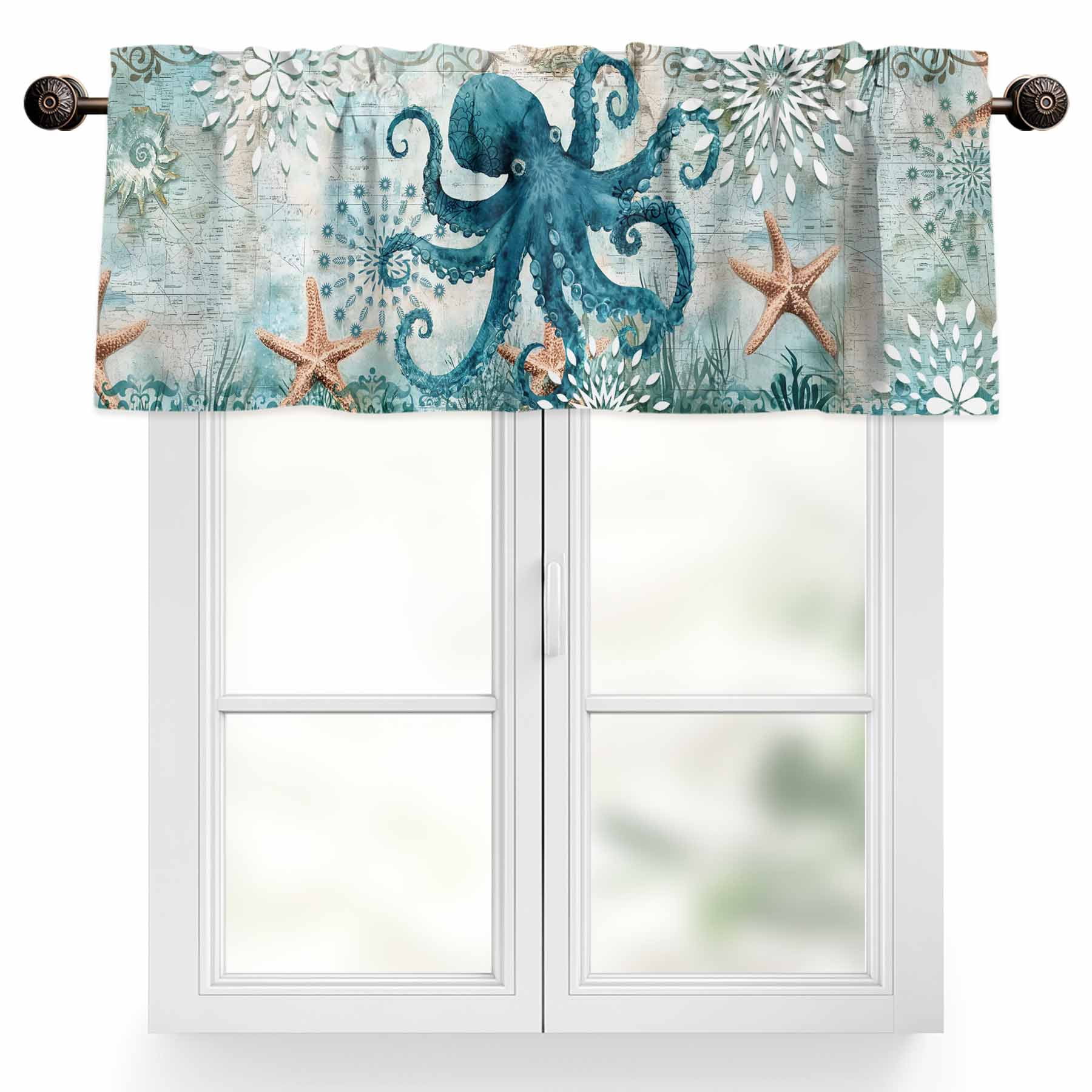 Ocean Creature Valances for Windows, 42 x 12in, Eight Pawfish Corals ...