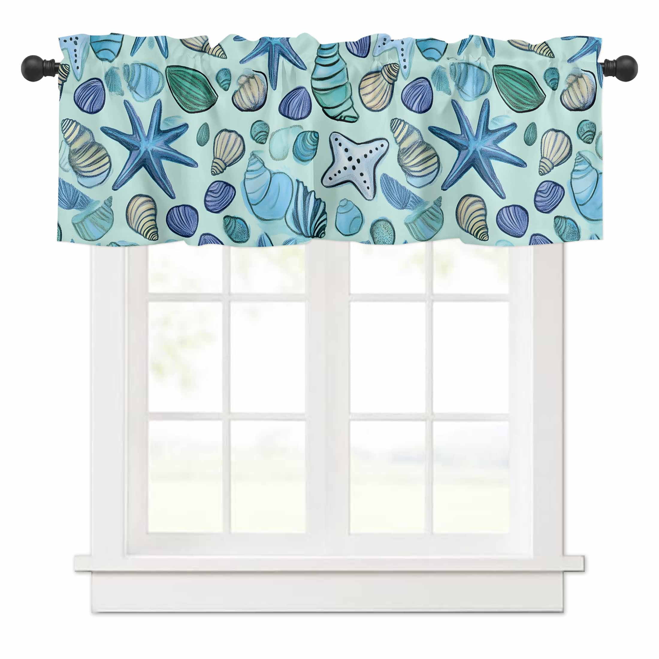 Ocean Creature Valances for Windows Conch Blue Shell Sea Starfish ...