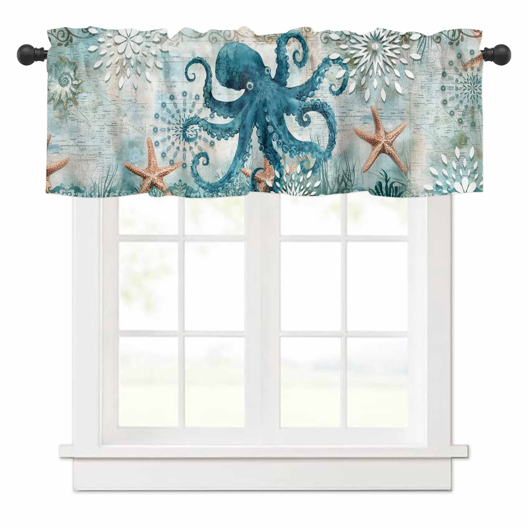 Ocean Creature Valances for Windows Eight Pawfish Corals Sea Stars Rod ...