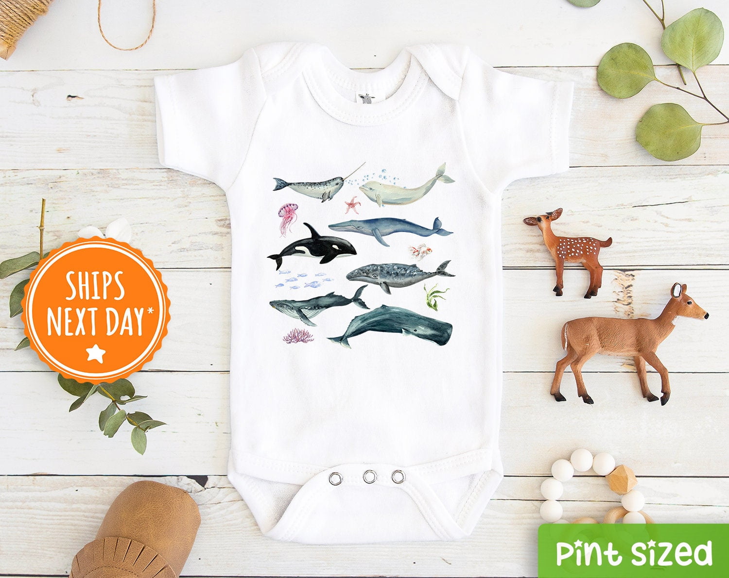 Ocean Creatures Baby Onesie, Cute Whale Bodysuit, Hipster Sea Animal ...