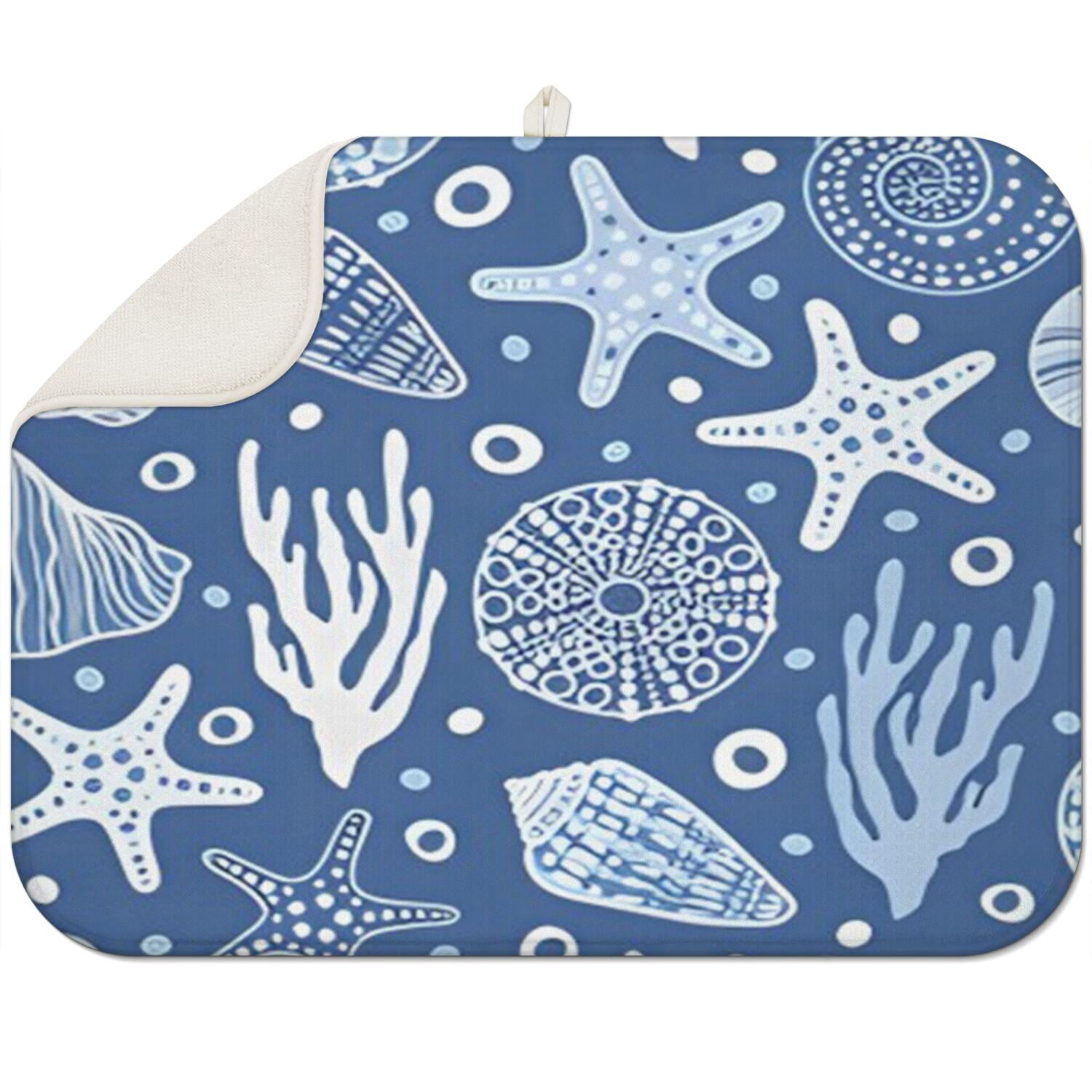 Ocean Creatures Drying Mat - Watercolor Starfish Design Microfiber Heat ...