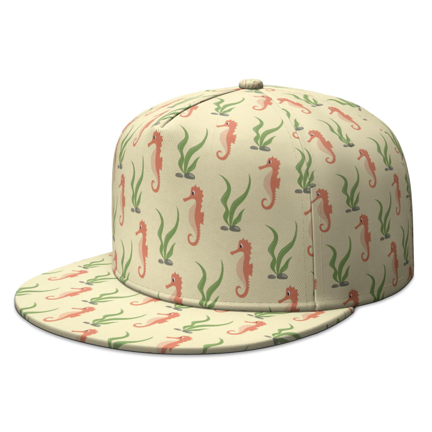 Ocean Creatures Trucker Hat - Marine Life Theme, Adjustable Flat Brim ...