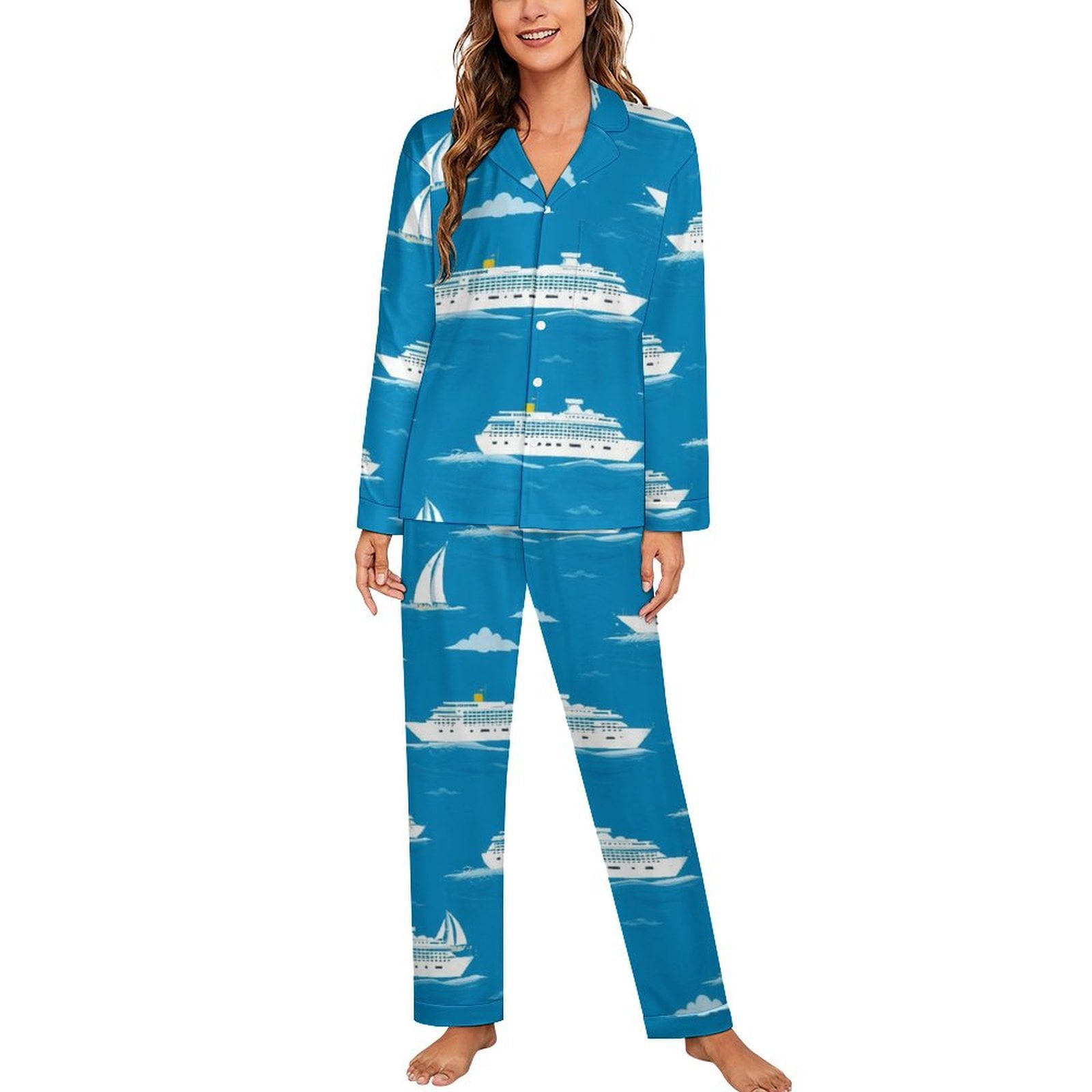 Ocean Cruise Ships Sails Pajamas Night V Neck Nightwear Lady Two Piece ...