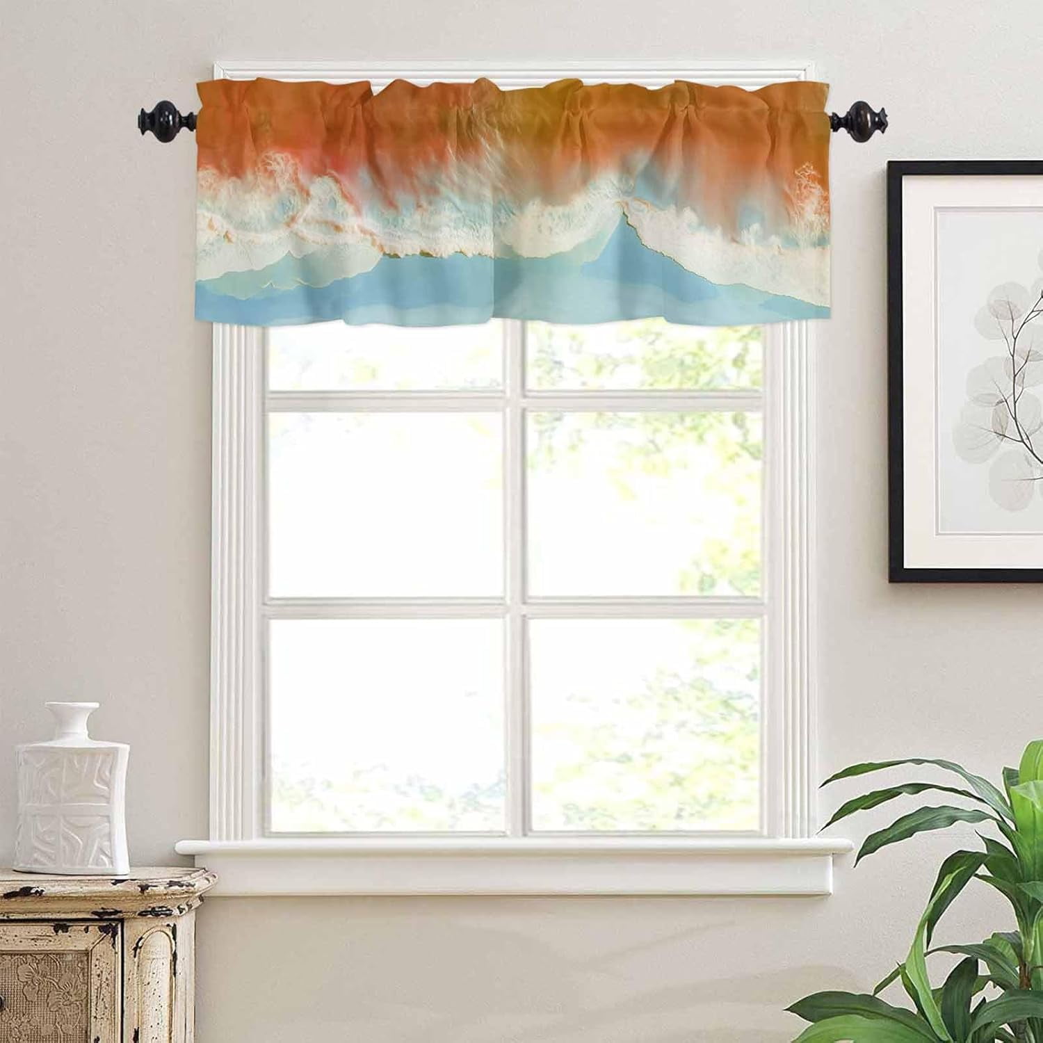 Ocean Curtain Valances for Windows, Summer Orange Sea Beach Rod Pocket ...