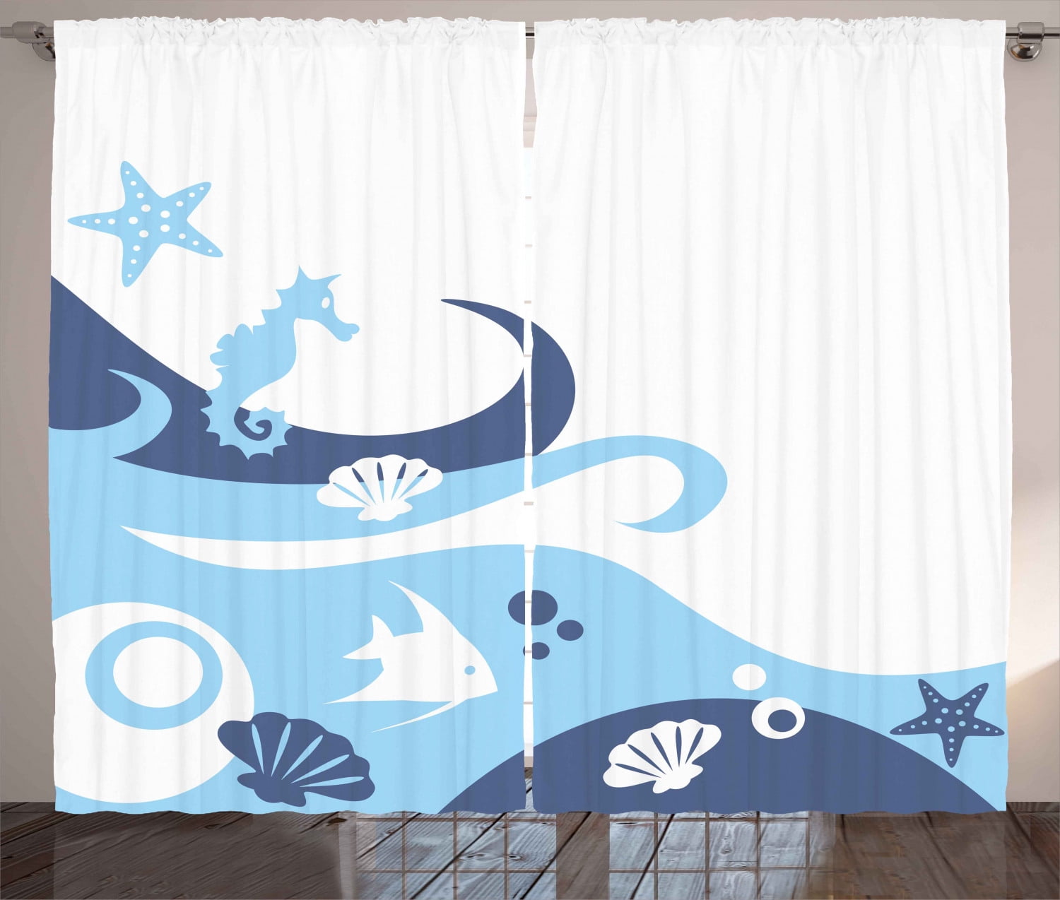 Ambesonne Ocean Curtains 2 Panel Set, Deep Sealife Creatures, 108" x ...