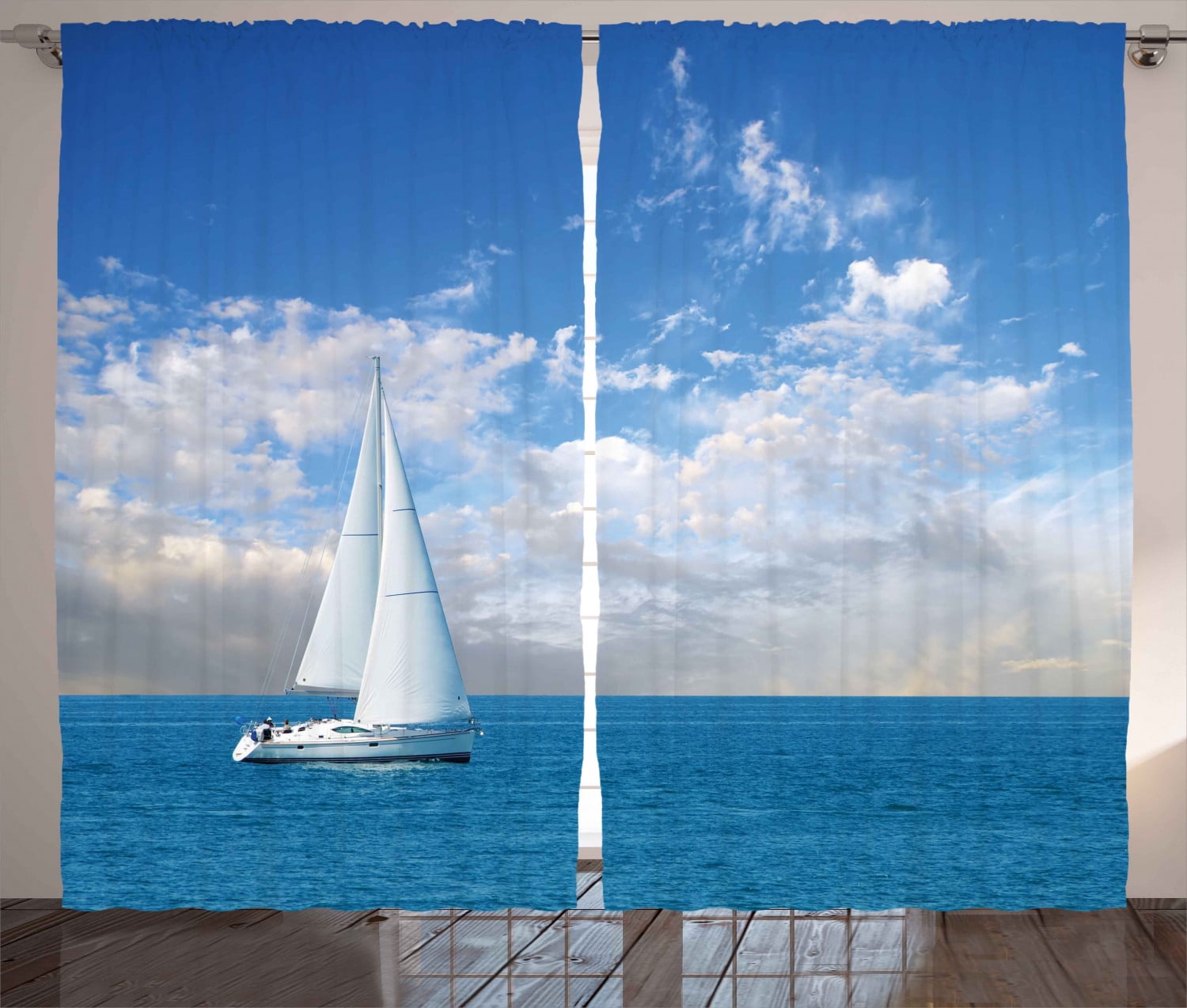Ambesonne Ocean Curtains 2 Panel Set, Modern Sail Boat on Sea, 108" x ...